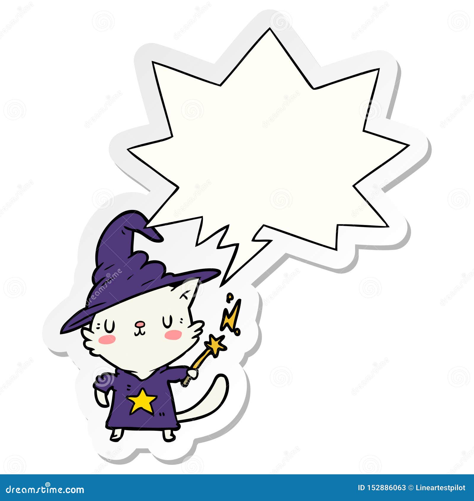 A Creative Magical Amazing Cartoon Cat Wizard and Speech Bubble Sticker ...