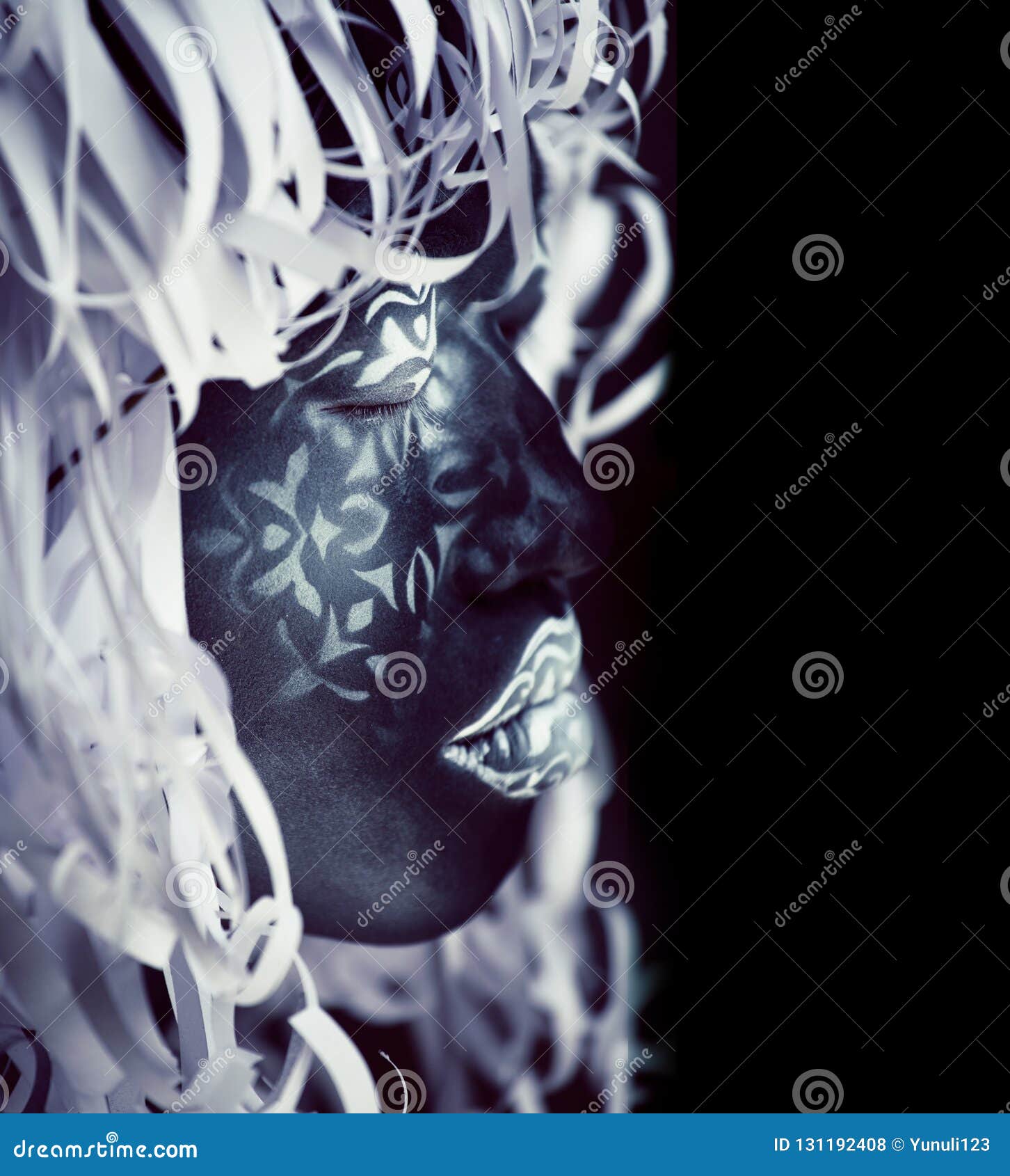 Creative Make Up Like Ethiopian Mask, White Pattern on Black Fac Stock ...