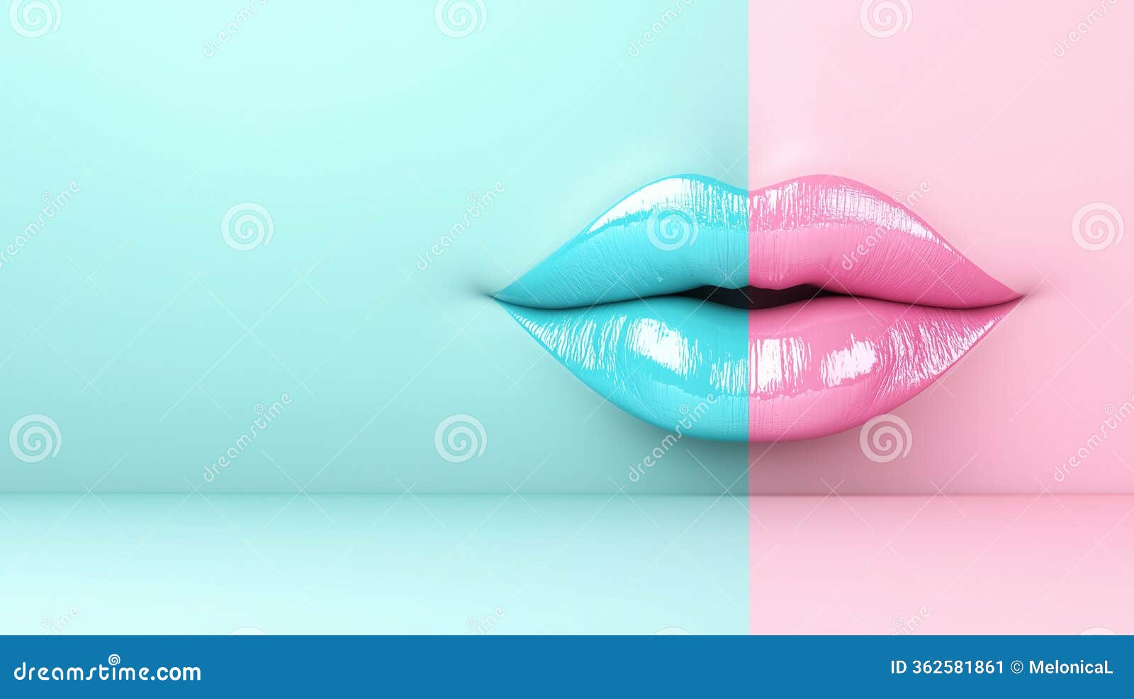 Creative Makeup Banner with Glossy Pink and Blue Lips Split Vertically ...