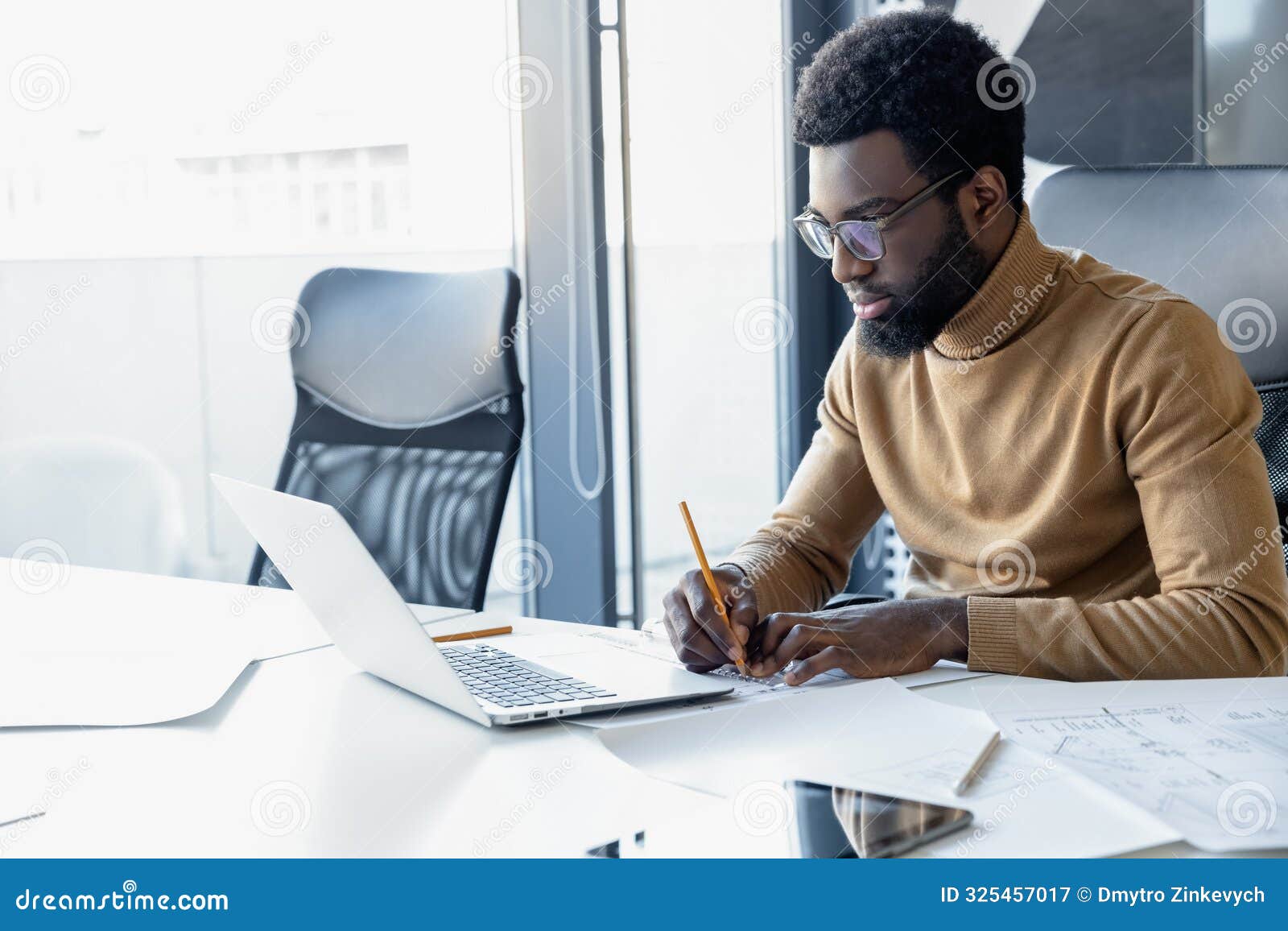 Creative Man Architect Using Computer for Design and Architect Work in ...