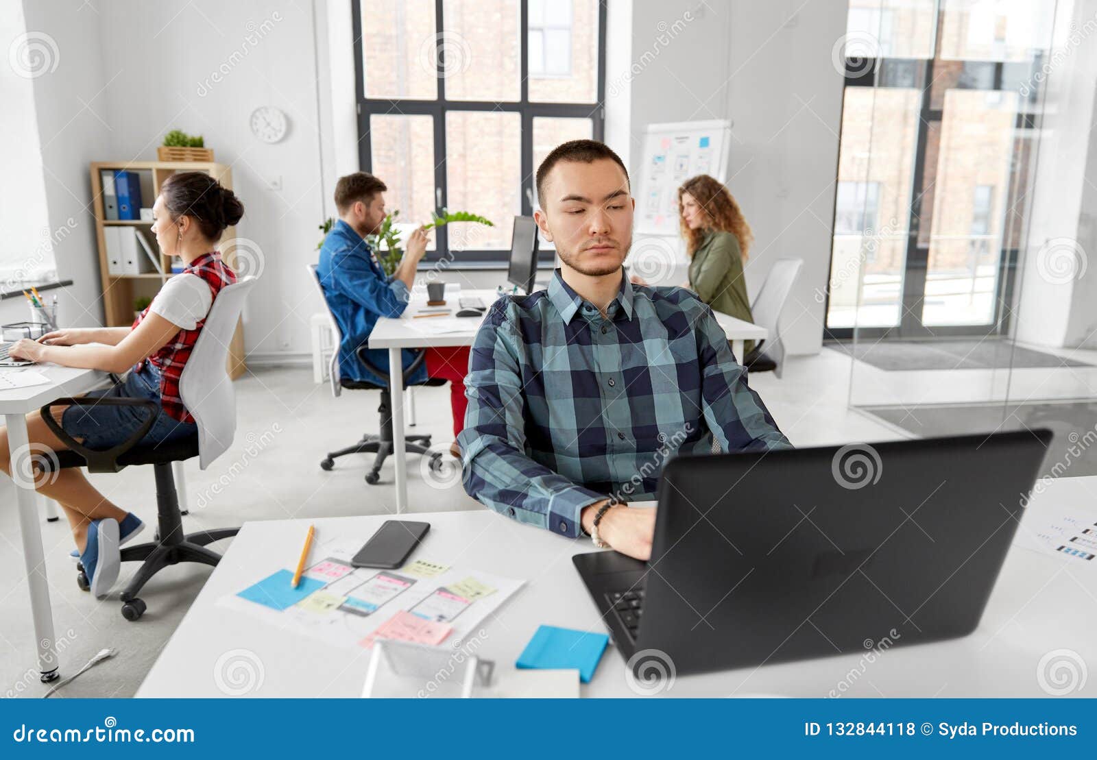 Creative Man with Laptop Working at Office Stock Photo - Image of adult ...