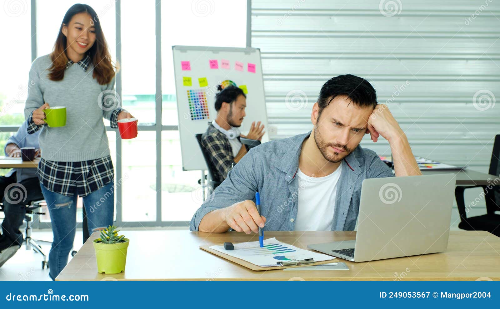 Creative Man Struggle with Laptop Computer, Frustrated Man Looking at ...