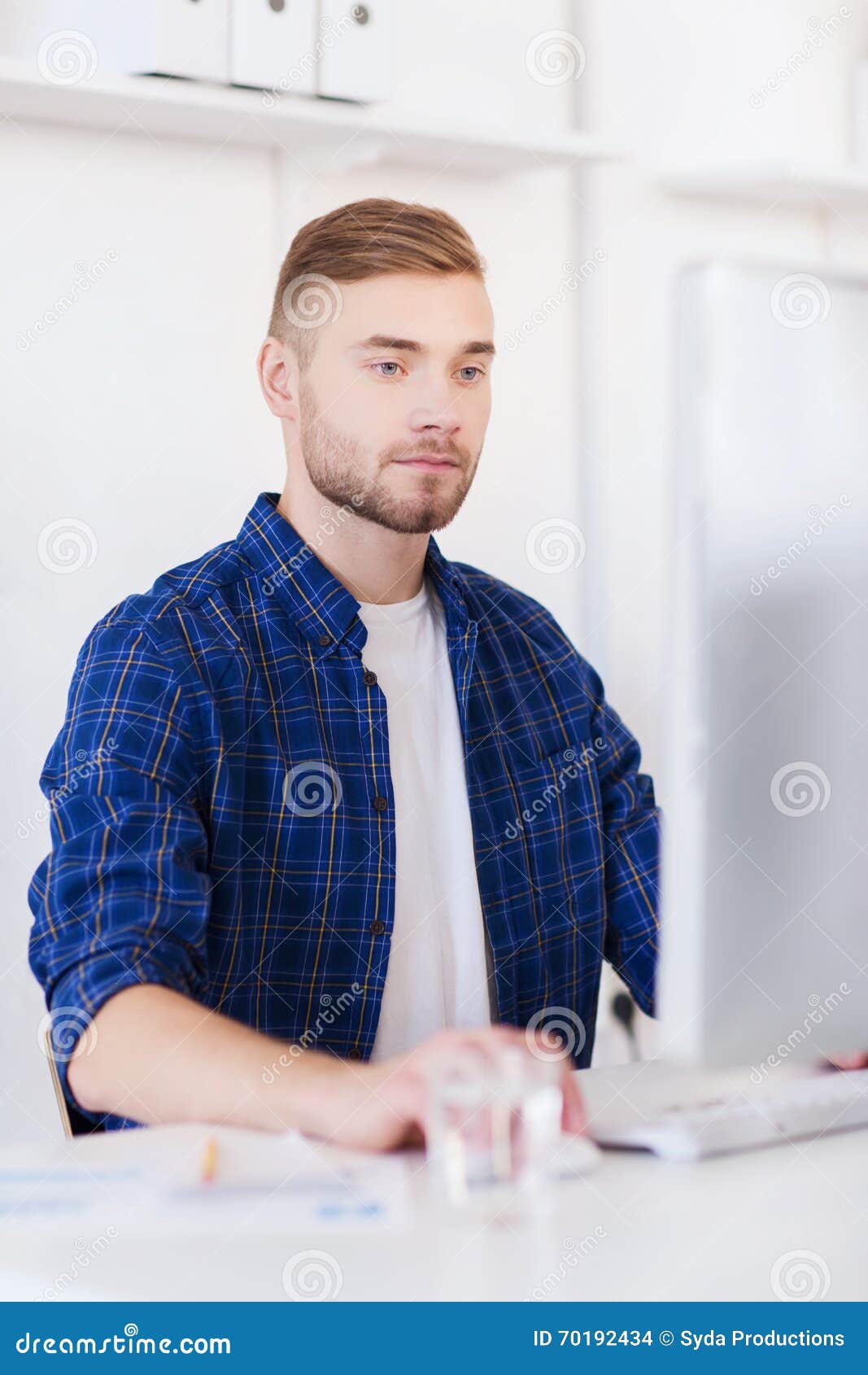 Creative Man or Student with Computer at Office Stock Photo - Image of ...