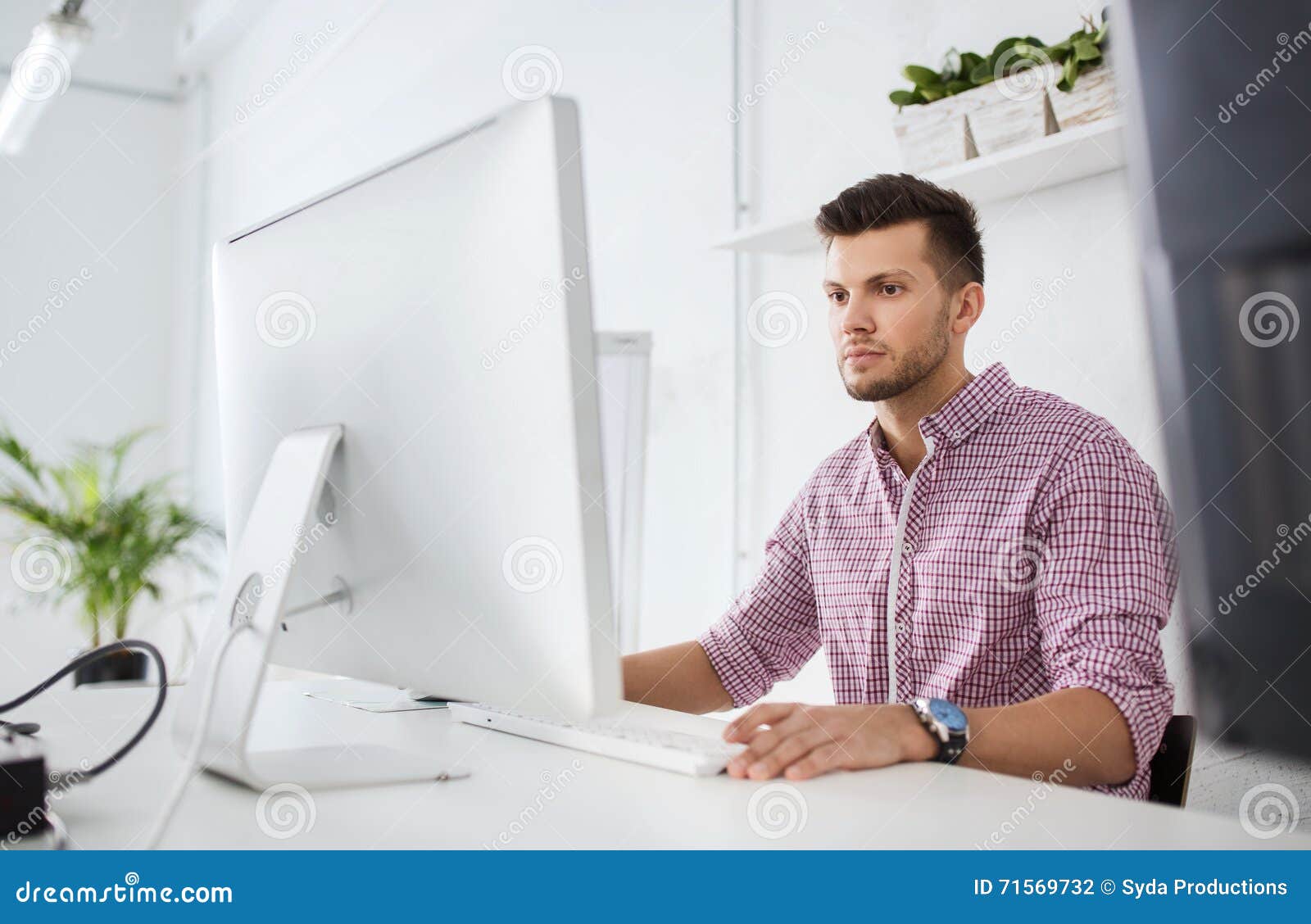 Creative Man or Student with Computer at Office Stock Photo - Image of ...