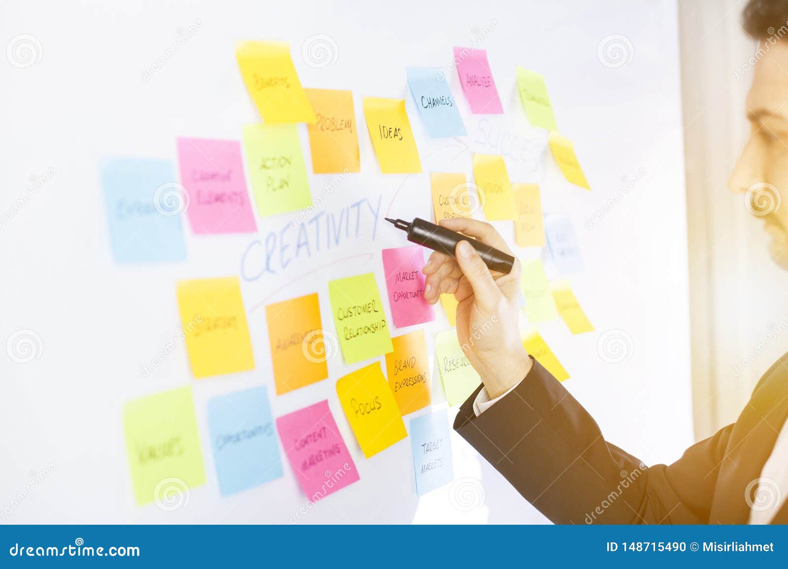 Creative Man Use Post-it Notes To Share Idea Stock Photo - Image of ...