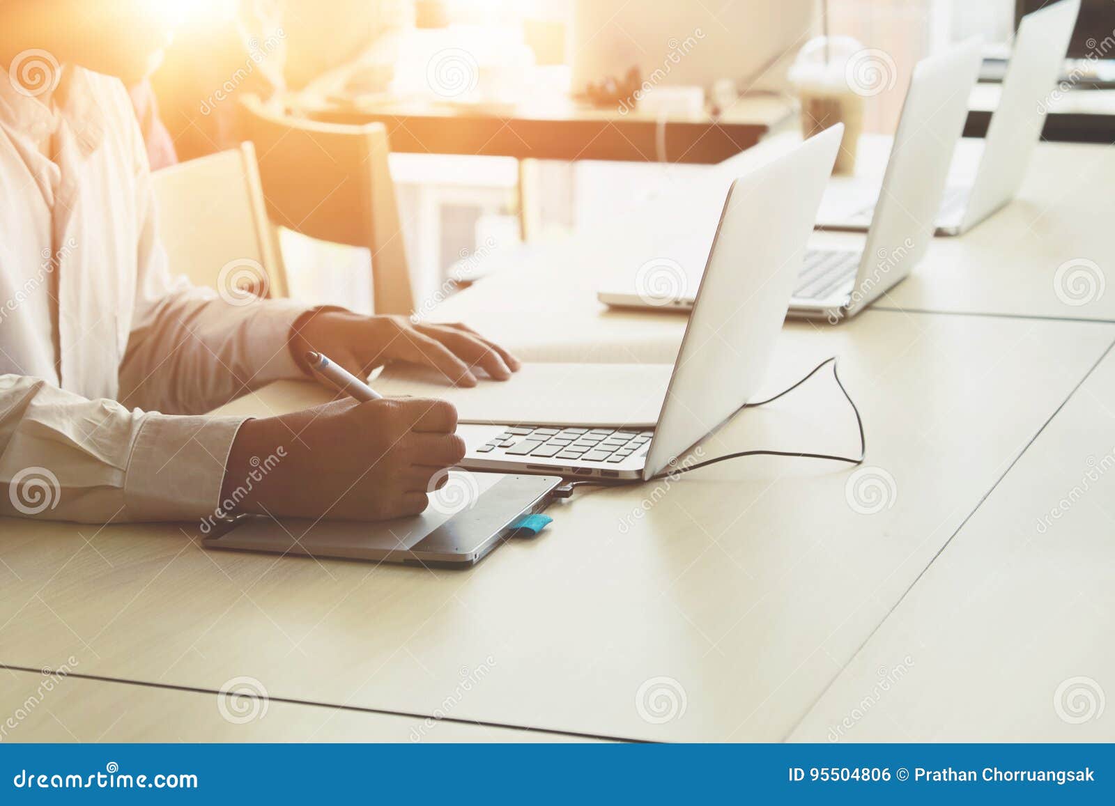 Creative Man Using Mouse Pen Drawing on Computer . Stock Photo - Image ...