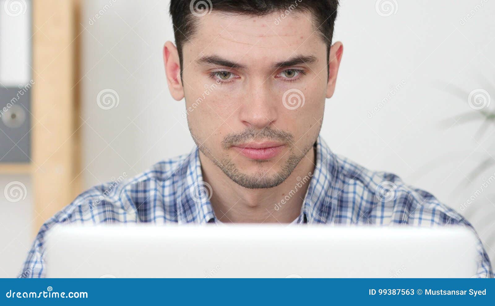 Creative Man Working on Laptop, Front View Stock Image - Image of ...