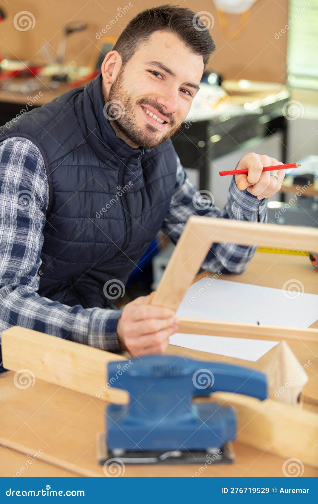 Creative Man Working with Wood To Make Picture Frame Stock Image ...