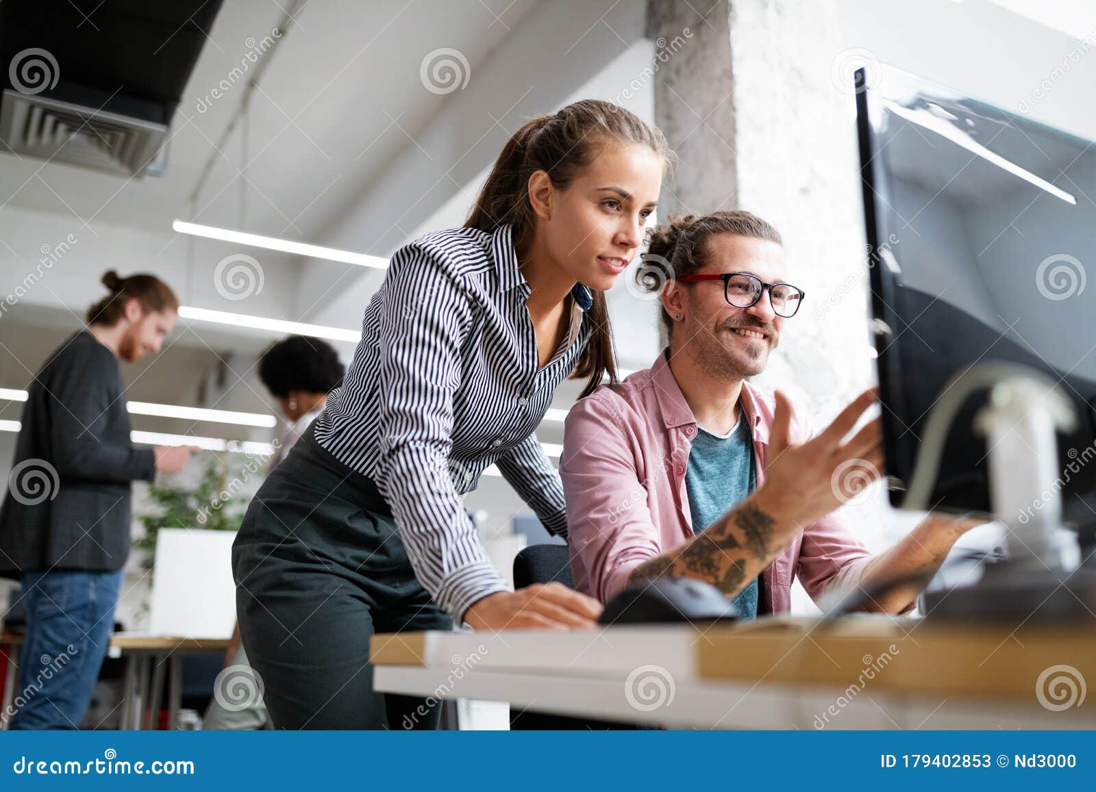 Creative Managers Crew Working with New Startup Project in Office. Team ...