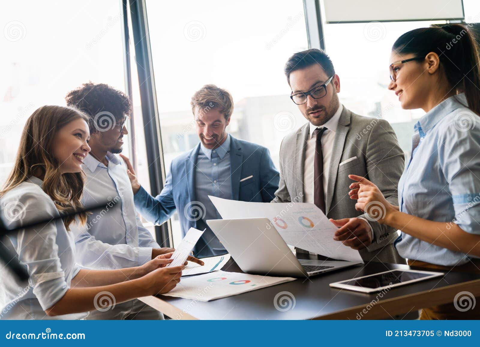 Creative Managers Crew Working with New Startup Project in Office. Team ...