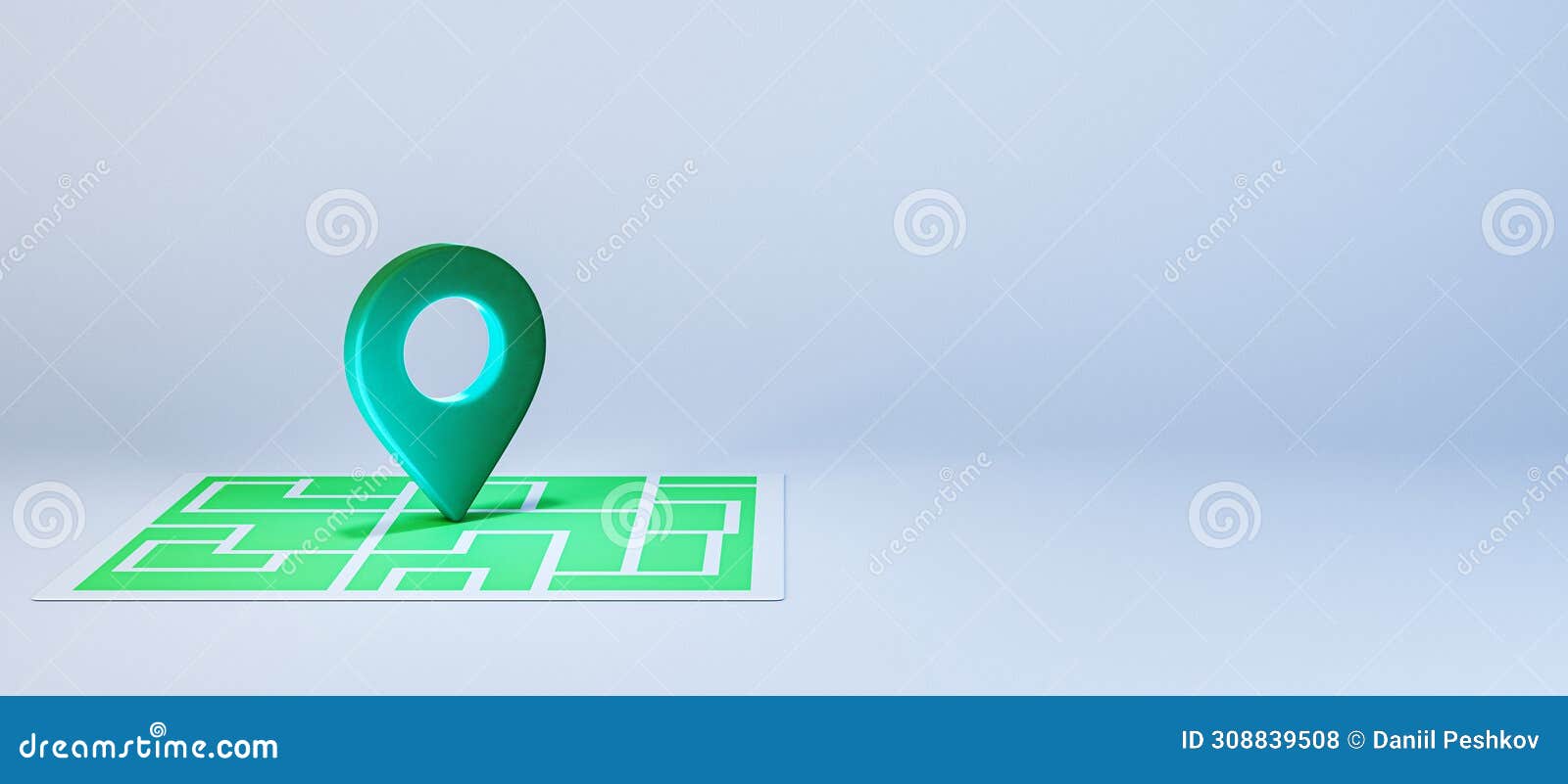 Creative Map with Green Location Pin on Wide Light Background with Mock ...