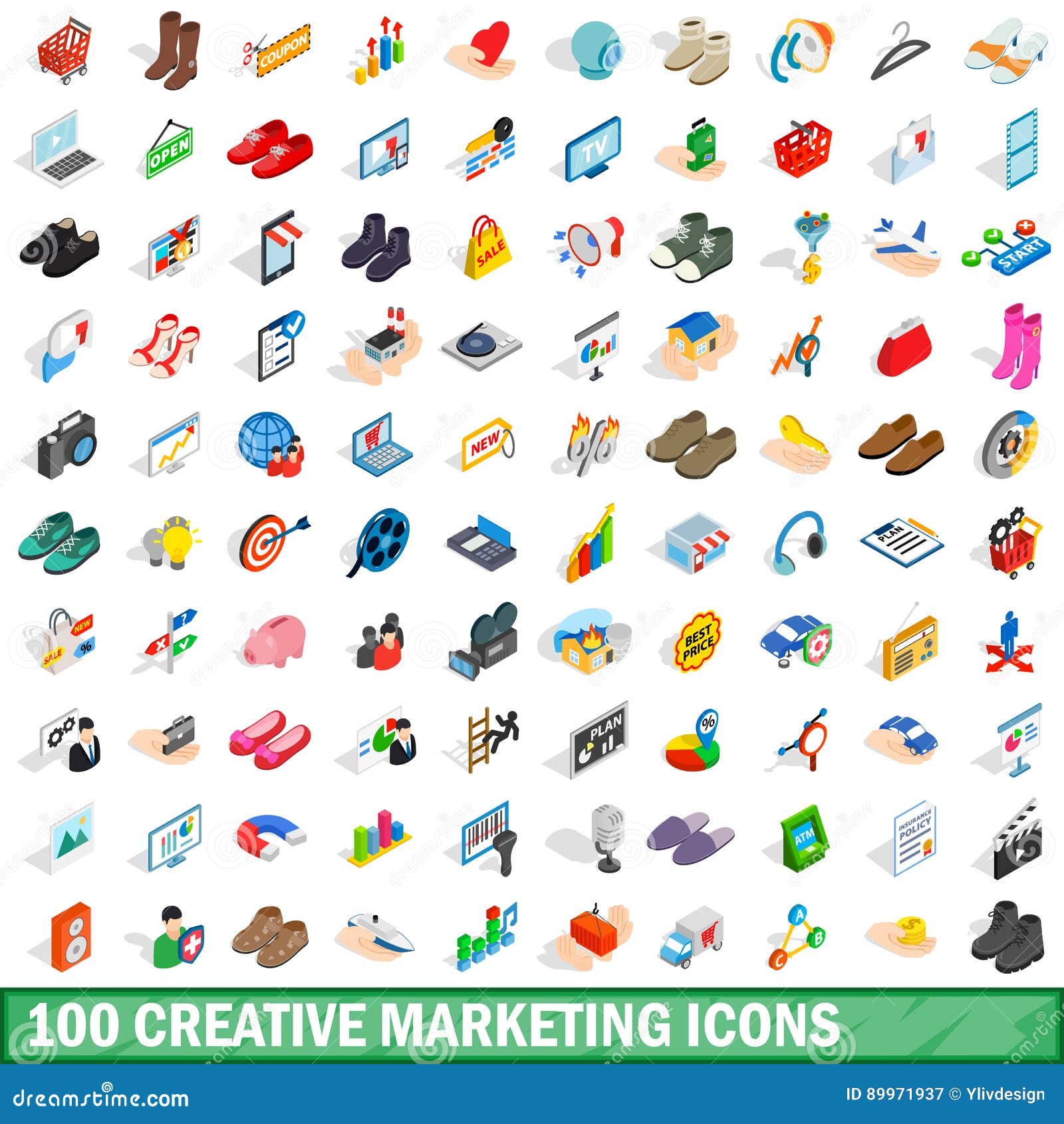 100 Creative Marketing Icons Set, Isometric Style Stock Vector ...