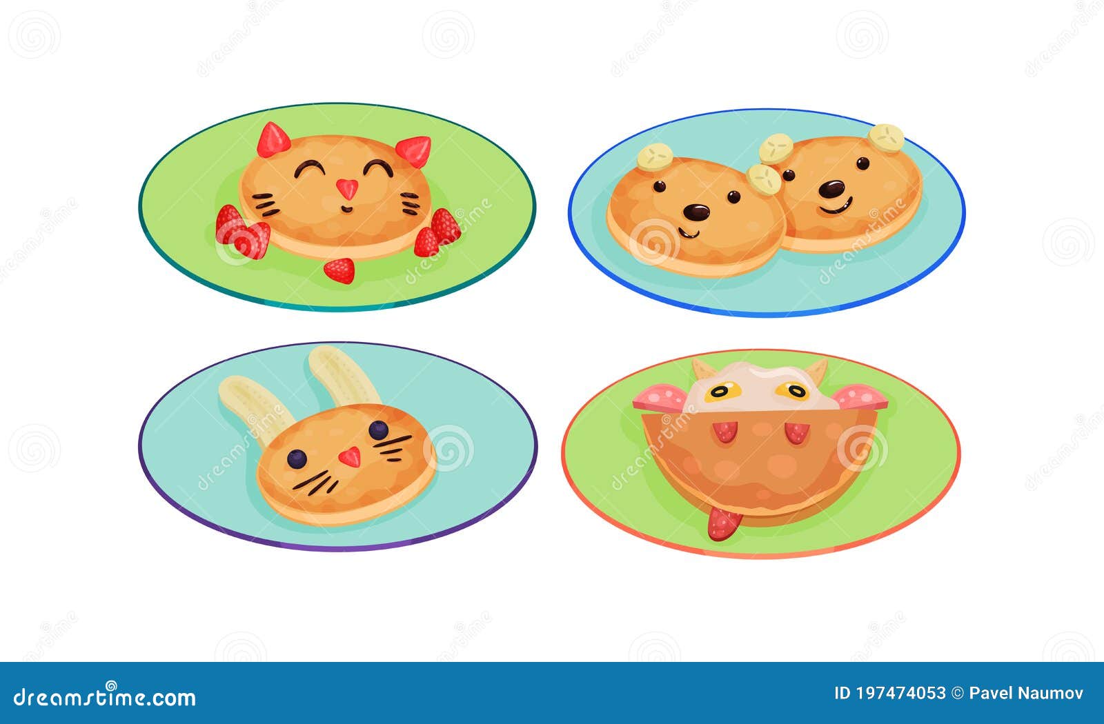 Creative Meal Dishes For Kids Served On Plates Set. Serving Ideas For ...