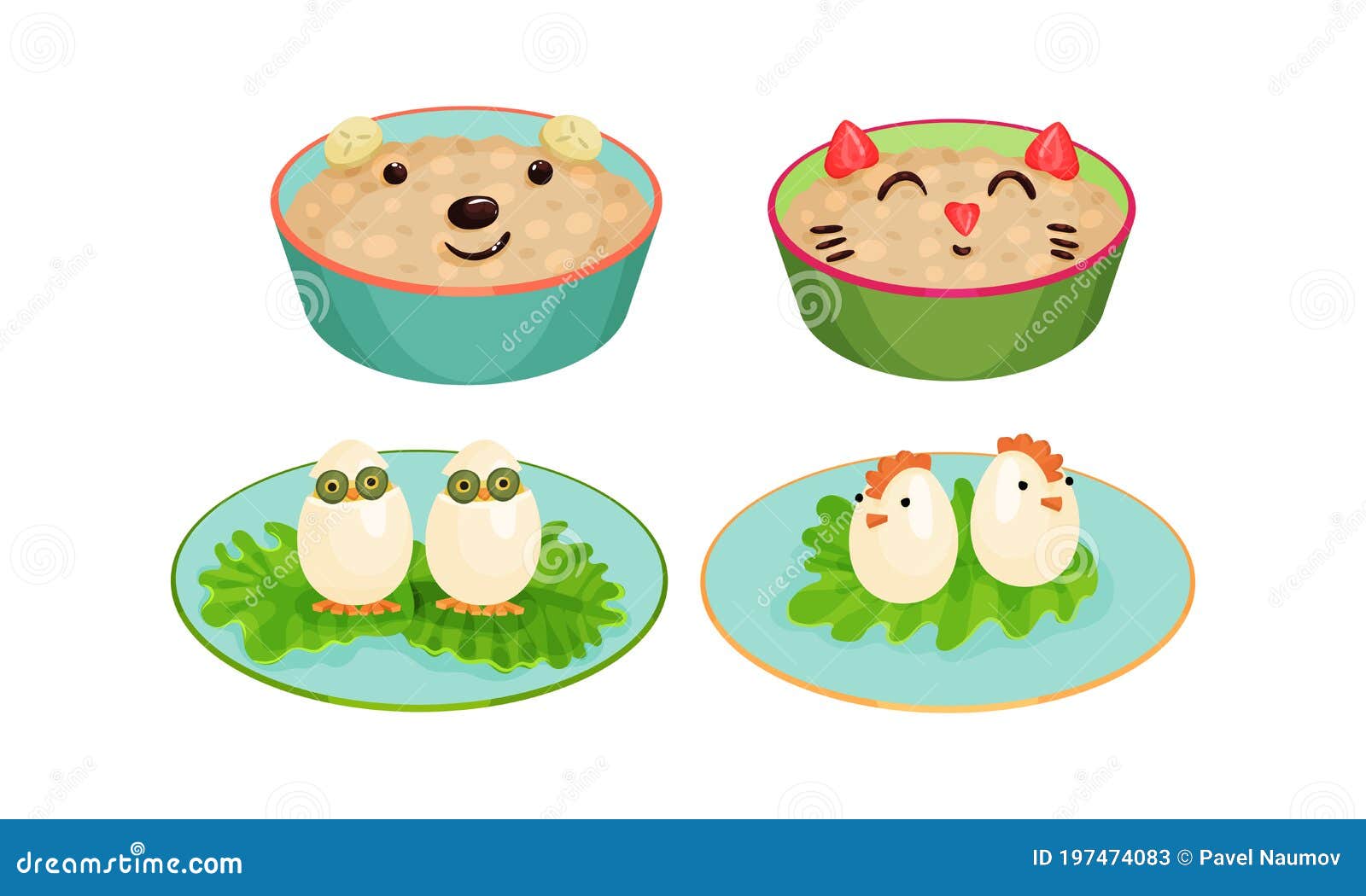 Creative Meal Dishes For Kids Served On Plates Set. Serving Ideas For ...