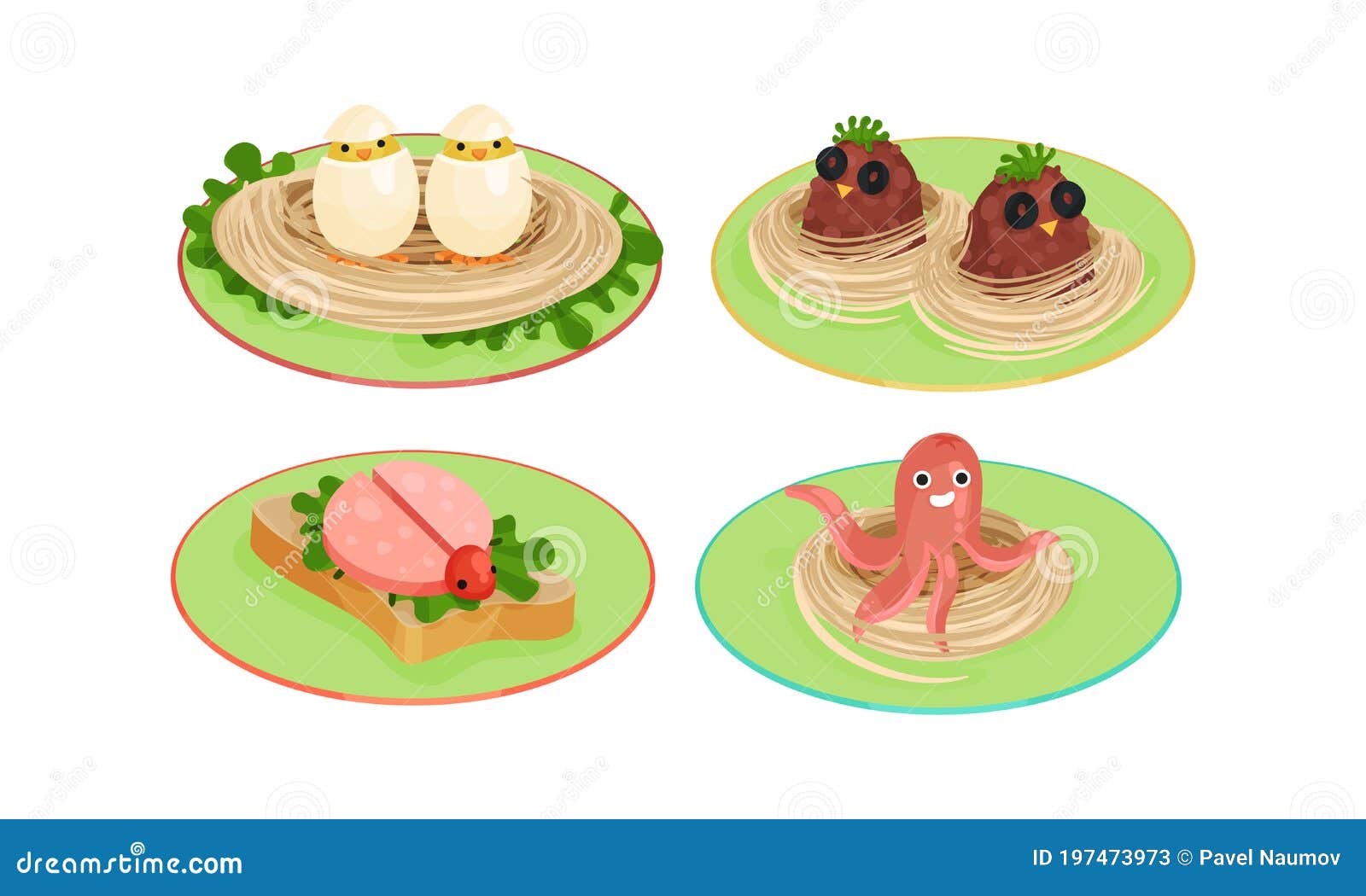 Creative Meal Dishes For Kids Served On Plates Set. Serving Ideas For ...