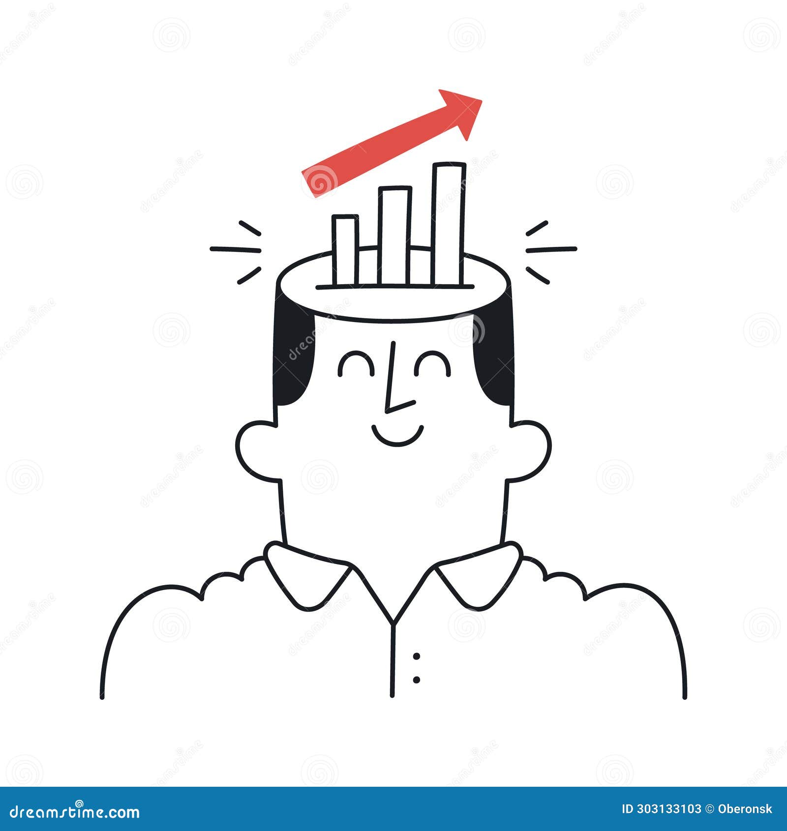 Creative Mind Boost: a Man with Growth Graph in Brain! Doodle Style ...