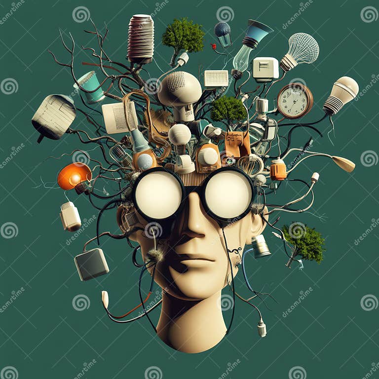 Creative Mind with Diverse Objects Symbolizing Thoughts and Ideas Stock ...