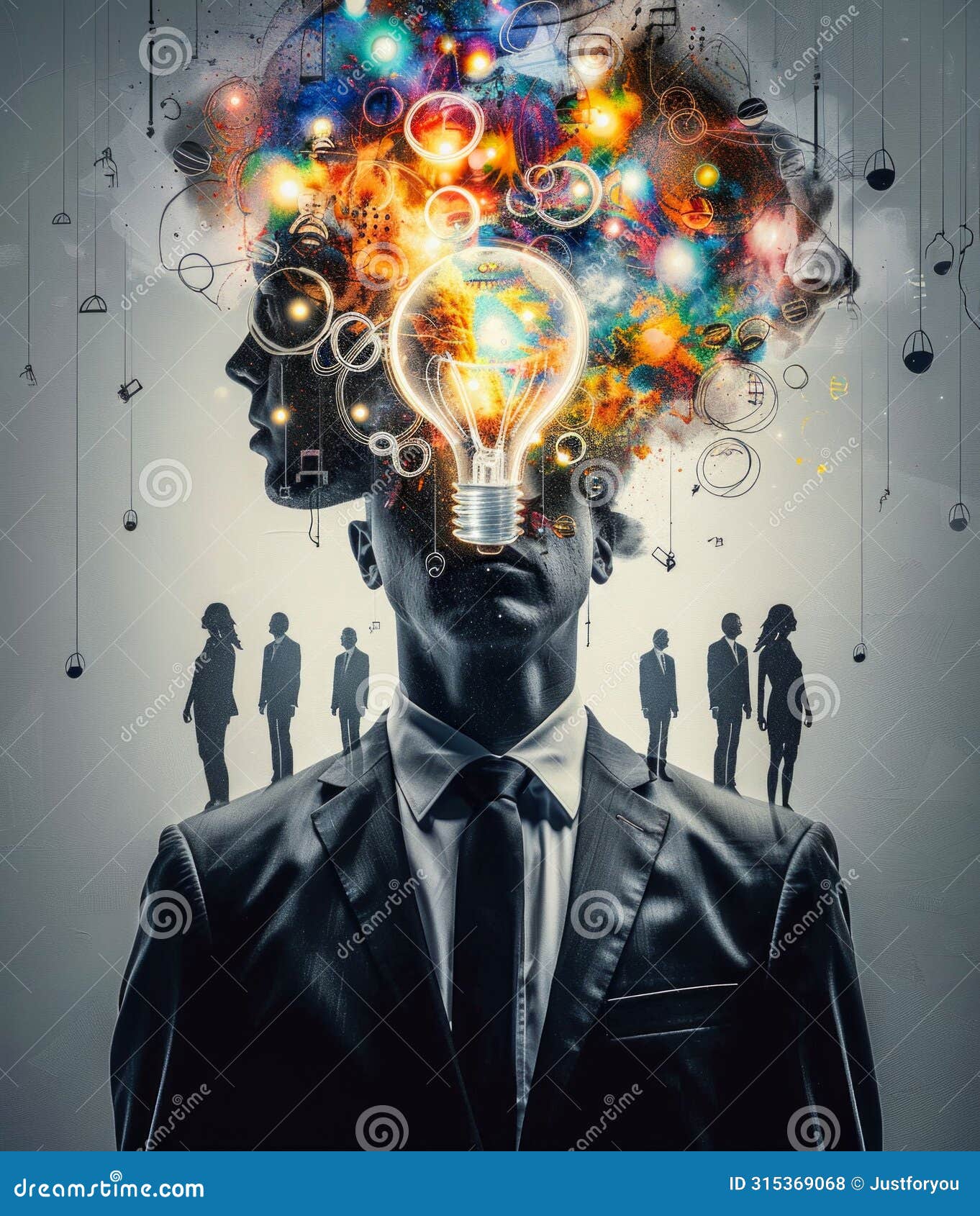 Creative Mind Exploding with Ideas. Generative Ai Stock Illustration ...