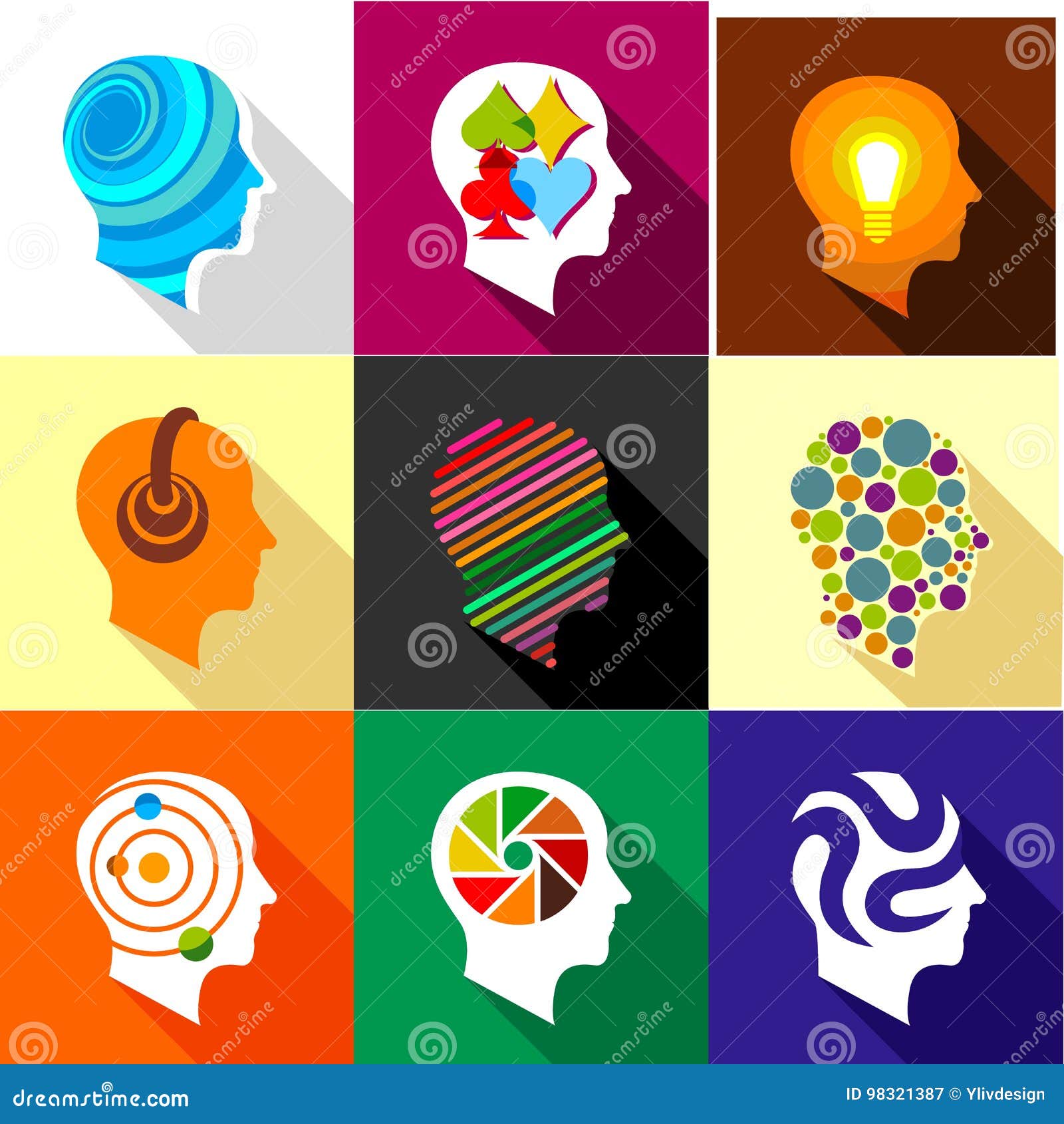 Creative Mind Icons Set, Flat Style Stock Vector - Illustration of ...