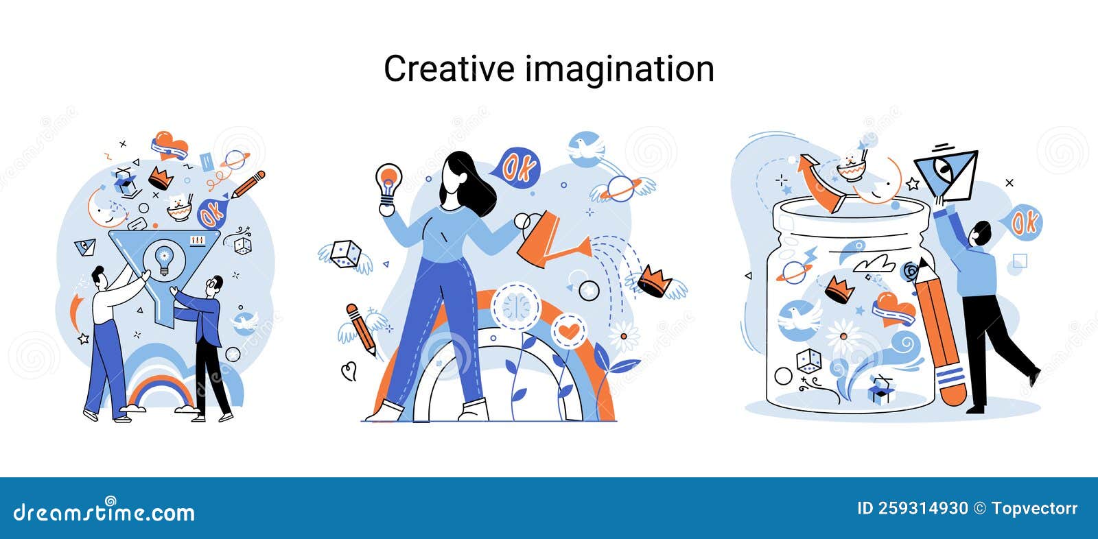 Creative Mind, Imagination or Brainstorm or Originative Idea Concept ...