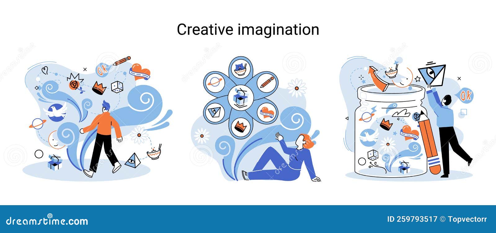 Creative Mind, Imagination or Brainstorm or Originative Idea Concept ...