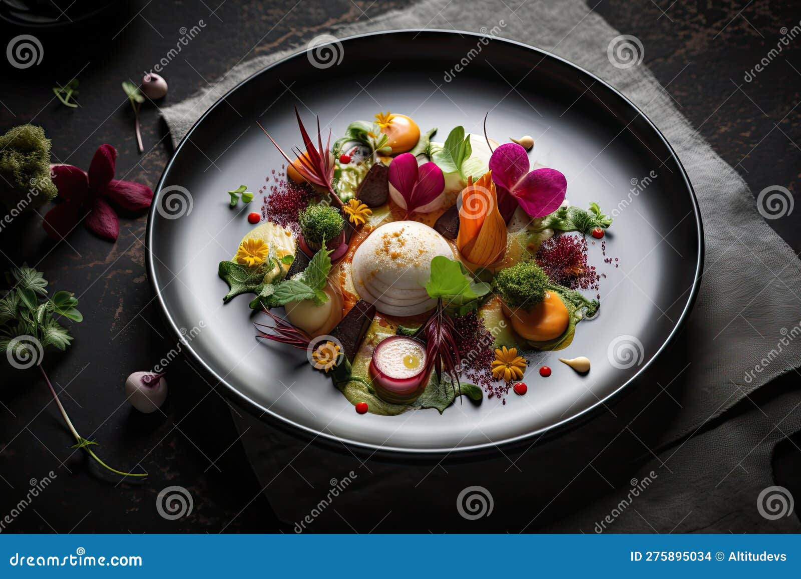 Creative, Minimalist Plating with Pops of Color and Textures Stock ...