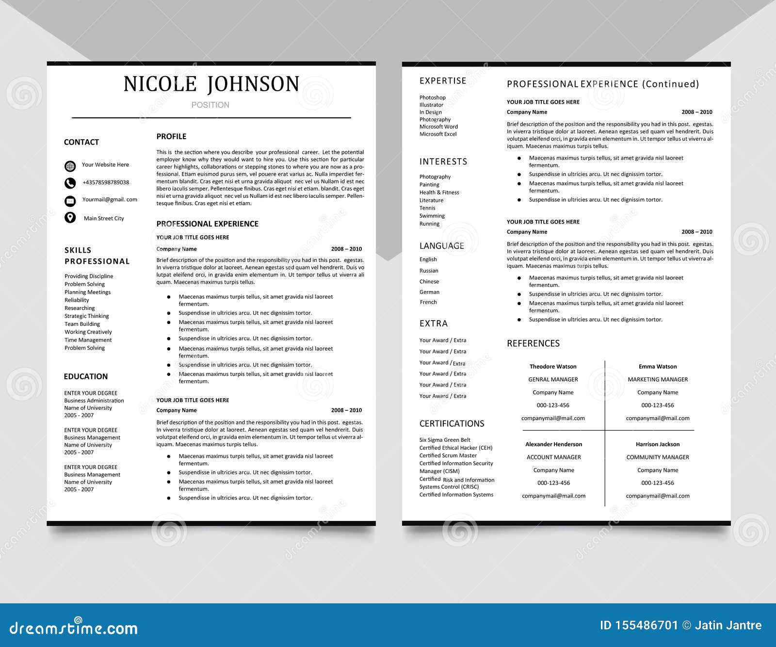 Creative Minimal Clean Resume Editorial Photo - Illustration of print ...