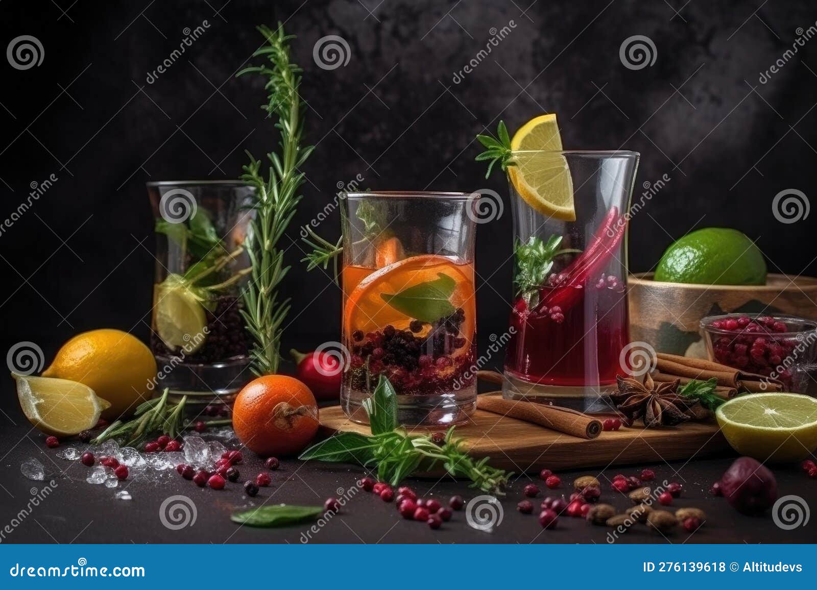Creative Mix of Different Ingredients in Cocktail, Such As Fruit, Herbs ...