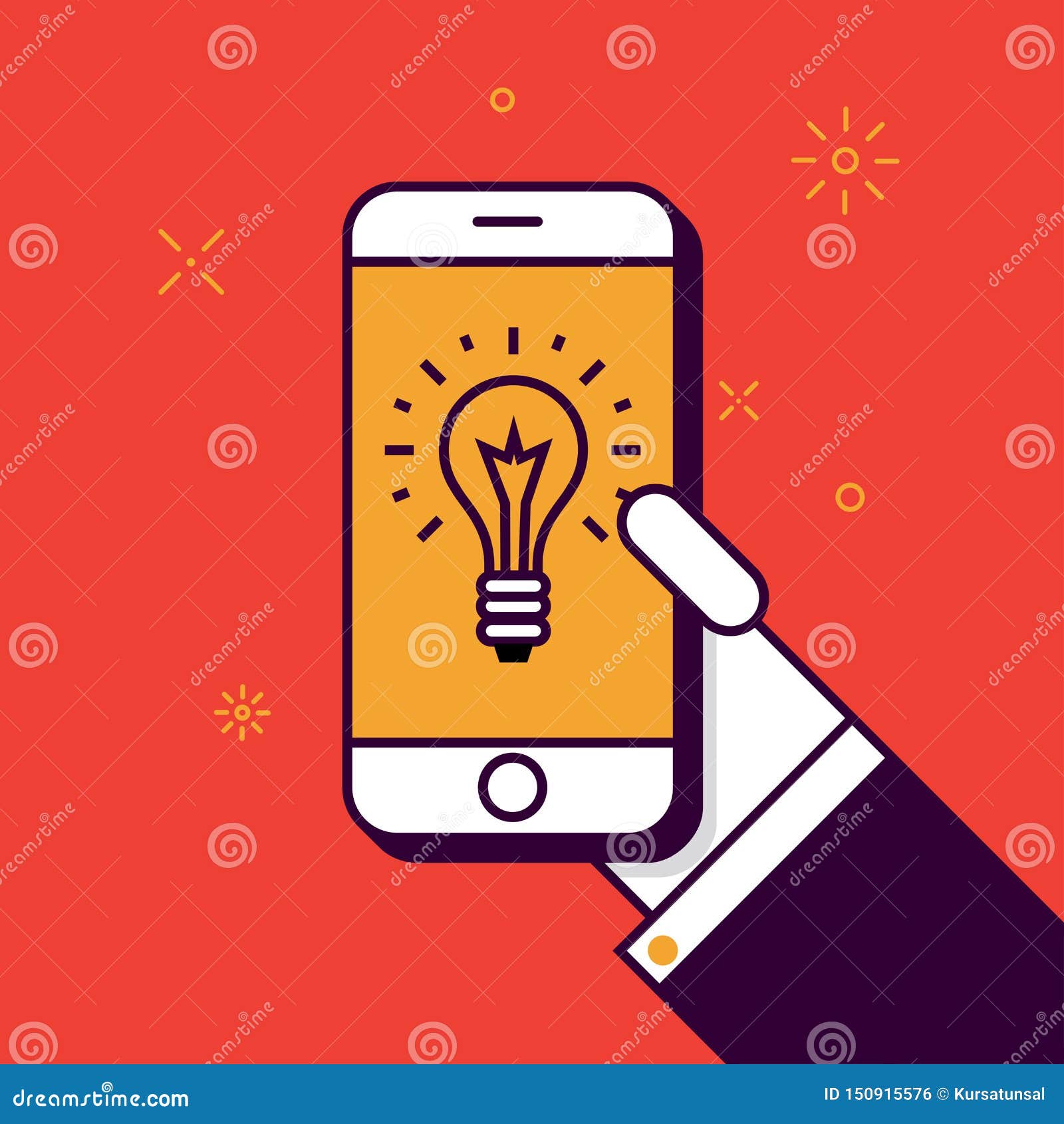 Creative Mobile App Idea Illustration in Flat Linear Vector Style Stock ...