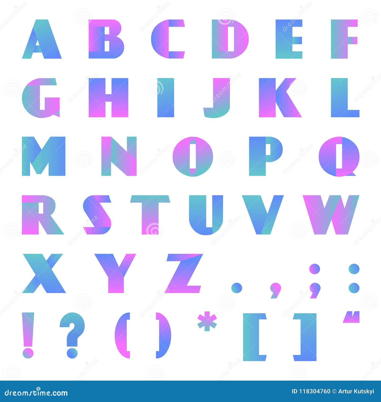 Creative Modern Bright Gradient Font. Vector Alphabet with Blue Rose ...