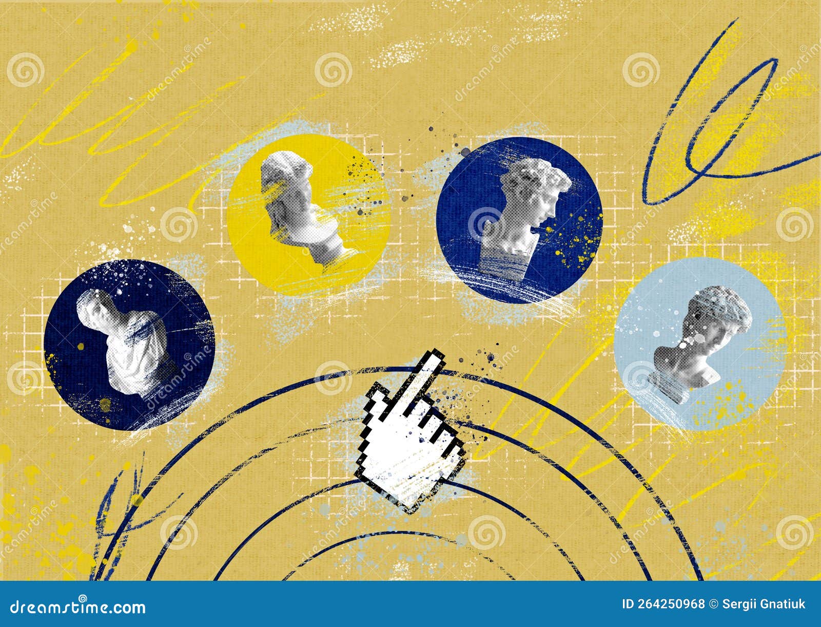 Creative Modern Collage Finger Cursor and Statues Stock Photo - Image ...