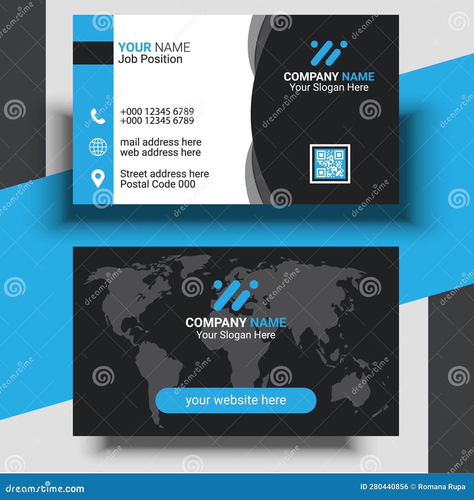 A Creative Modern Professional Blue Business Card Design Template Stock ...