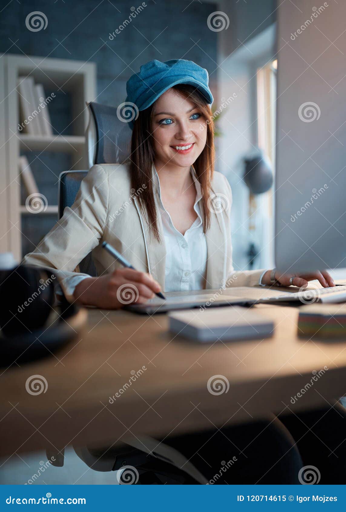 Creative Modern Woman Working on Computer for New Project in a D Stock ...