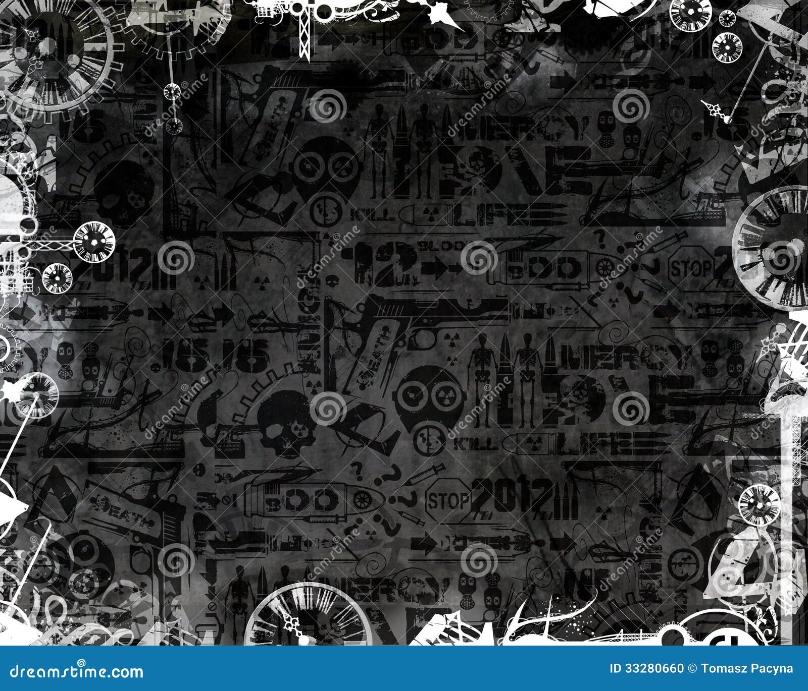 Creative Monochrome Clocks Industrial Frame Dark Background Stock ...