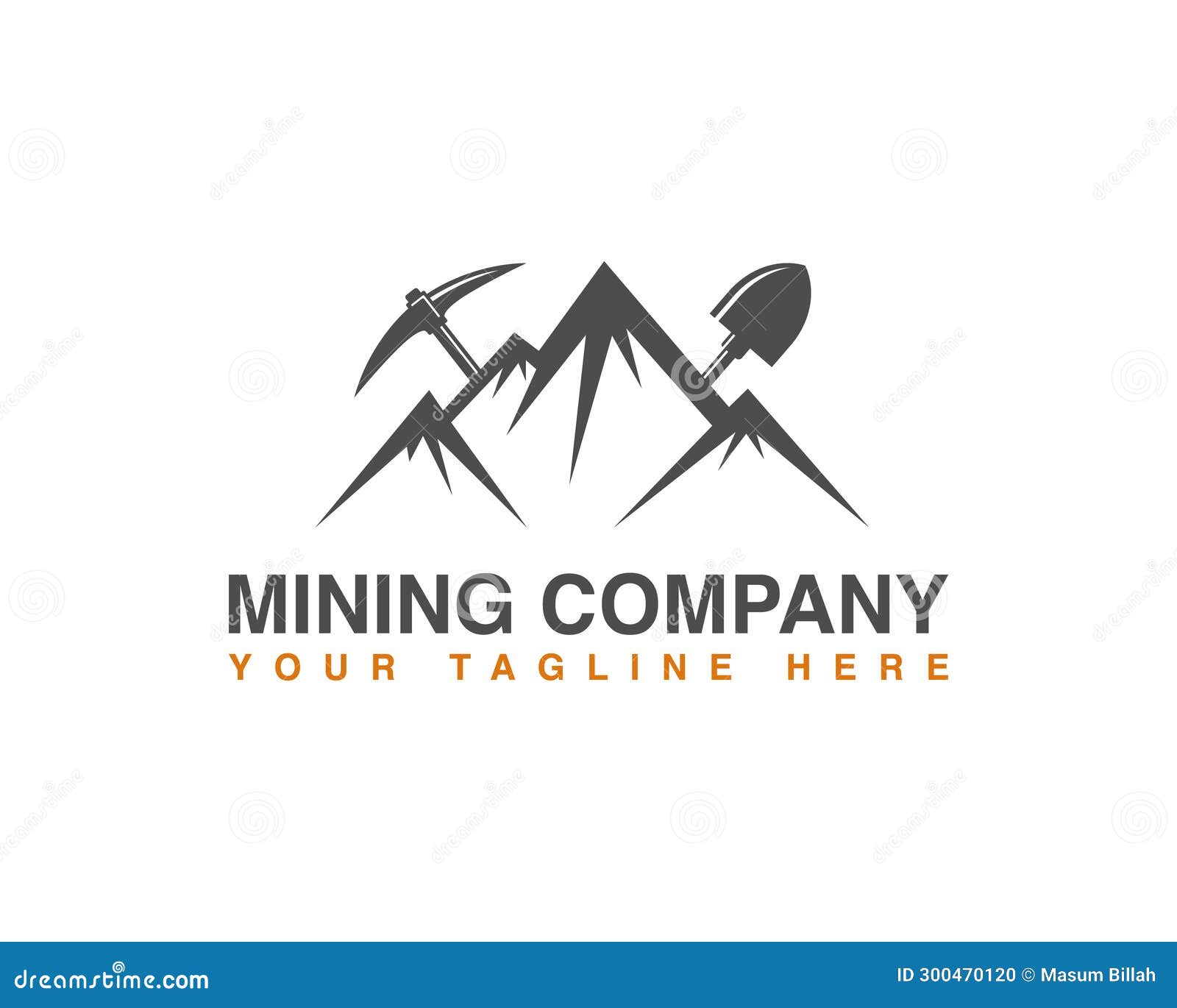 Creative Mountain Mining Vector Logo with Shovel and Pickaxe. Stock ...