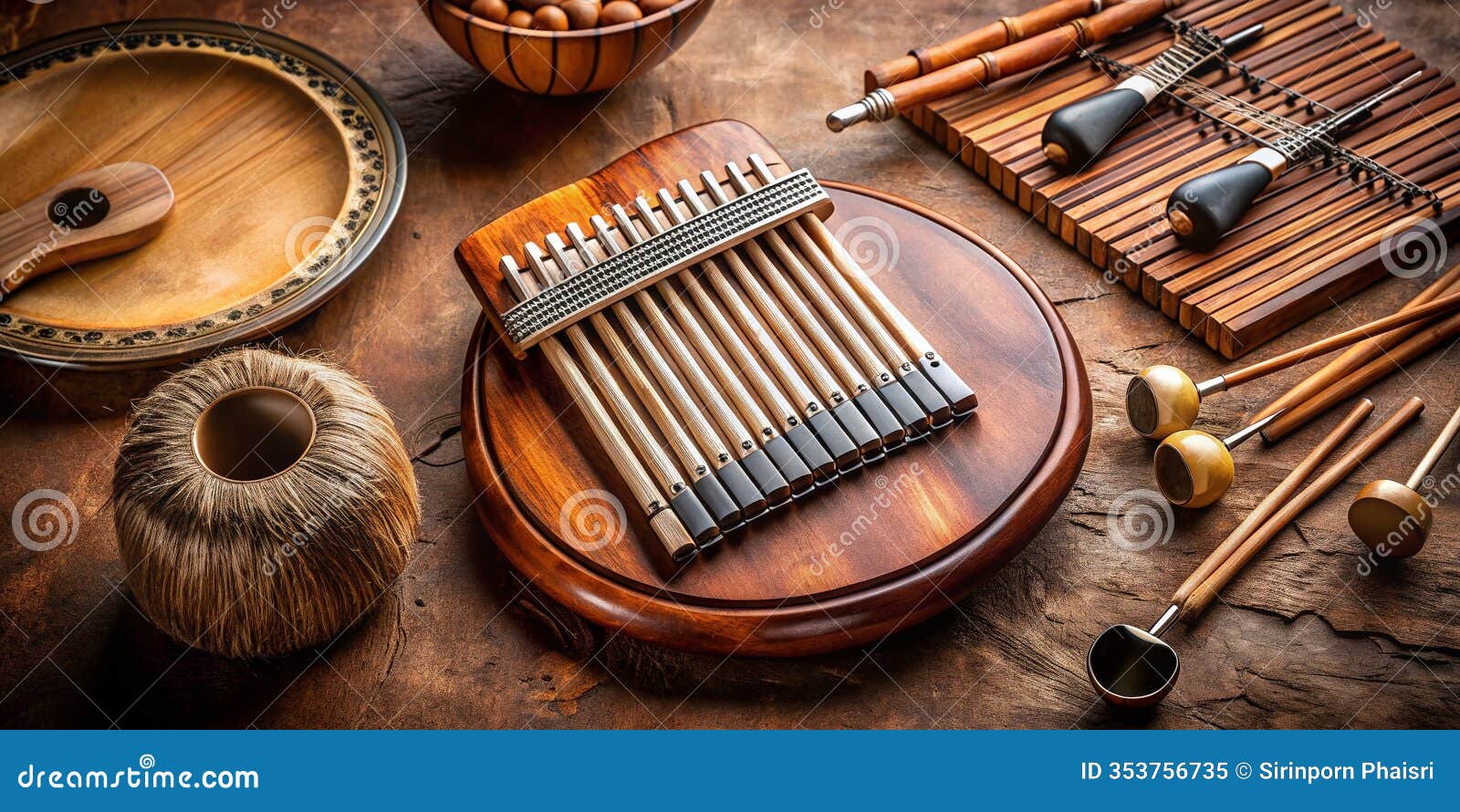 Creative Music Background Template Kalimba and Percussion Instruments ...