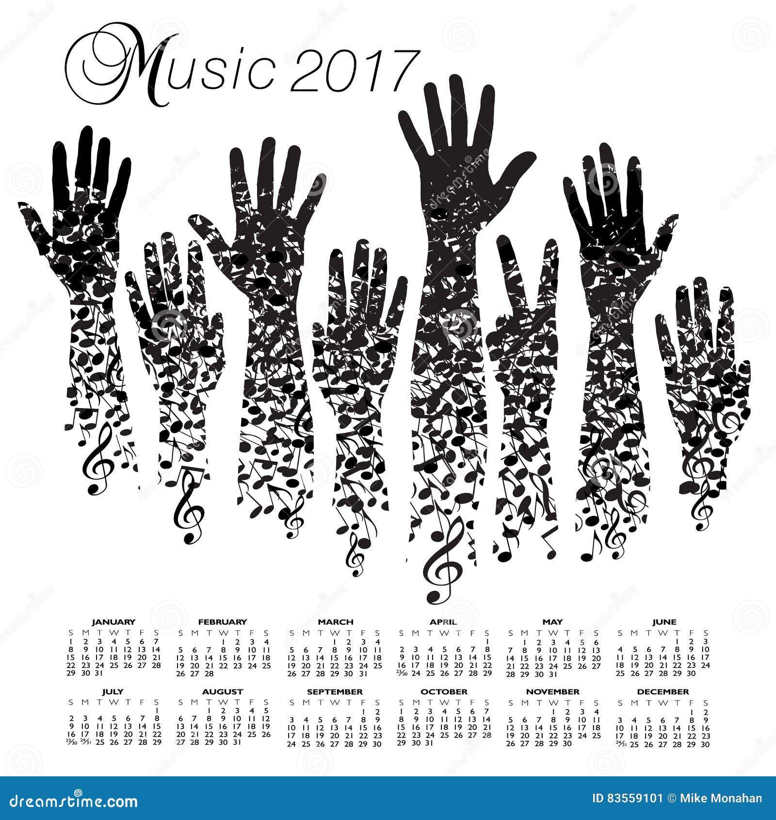 A Creative 2017 Musical Calendar Made with Hands Stock Vector ...