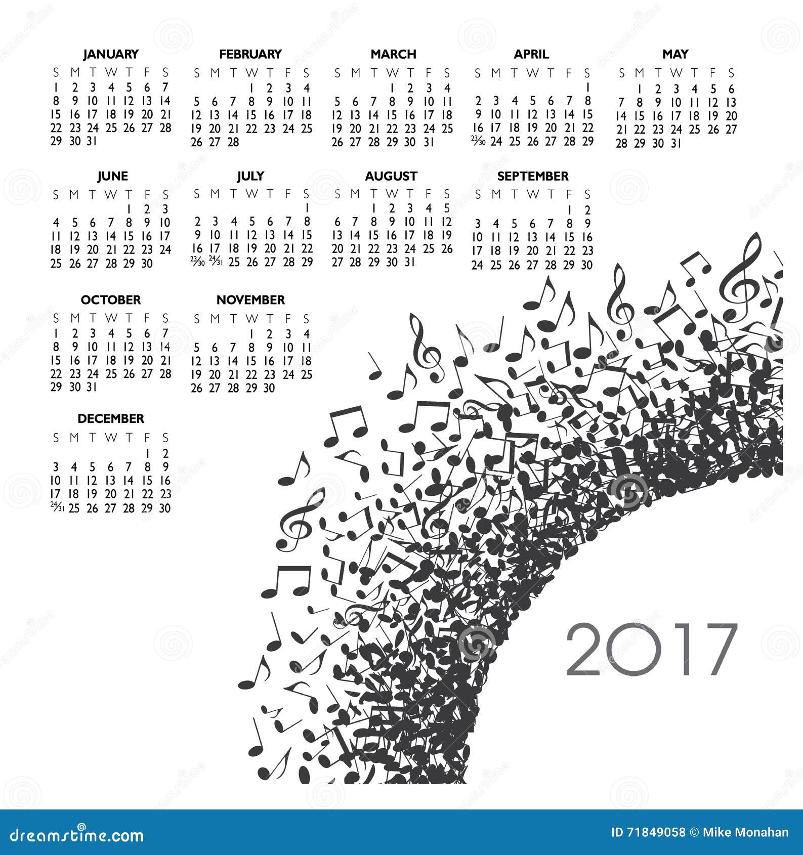 2017 Creative Musical Note Calendar Stock Vector - Illustration of ...