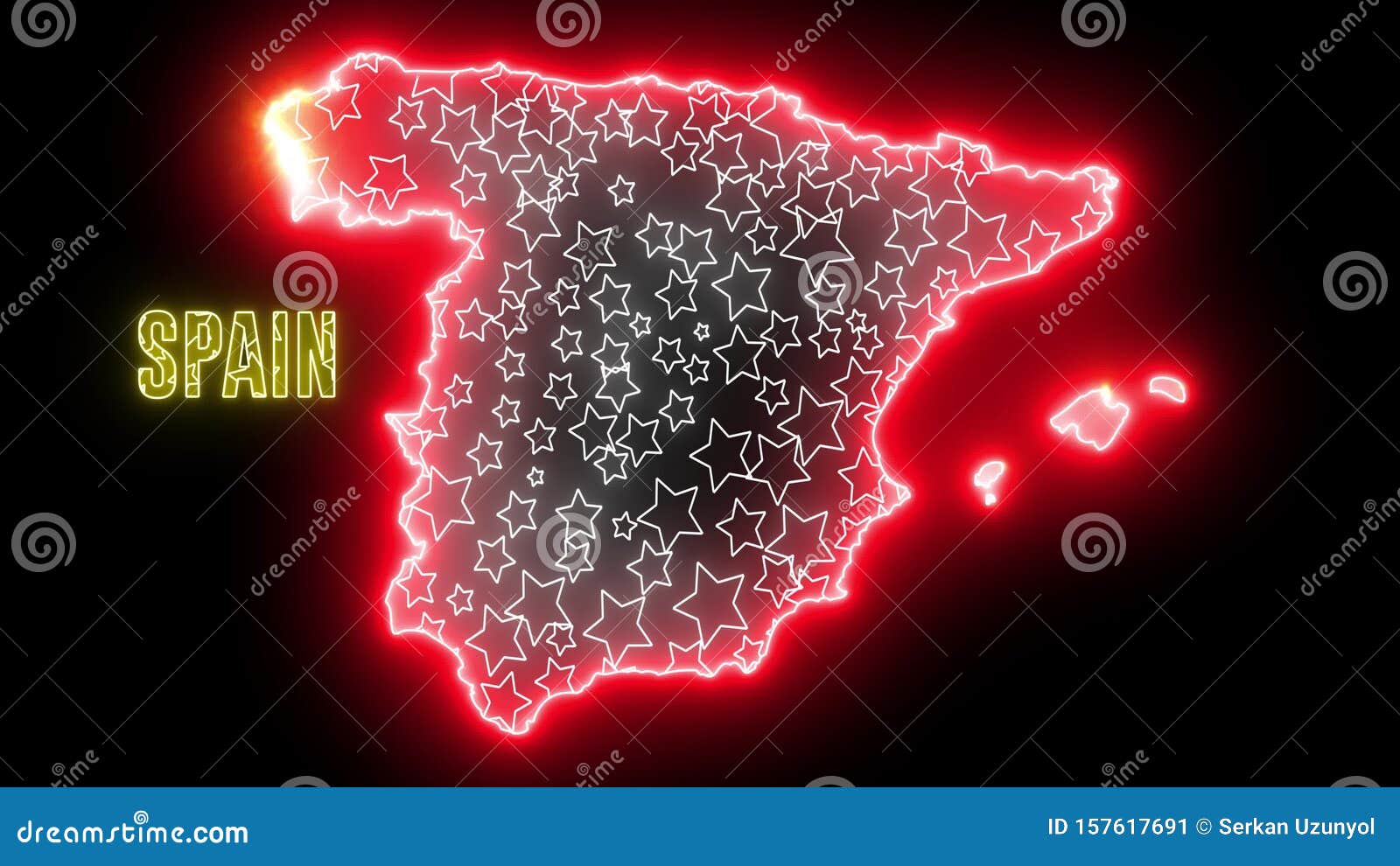 Creative Neon Map of Spain. Glowing Shiny Outline of Spanish Country ...