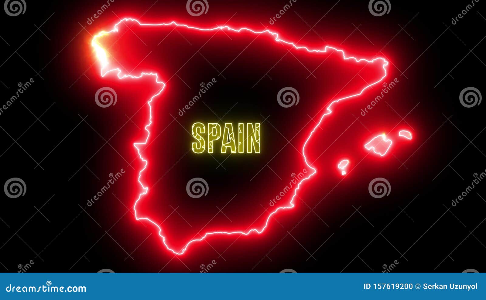 Creative Neon Map of Spain. Glowing Shiny Outline of Spanish Country ...