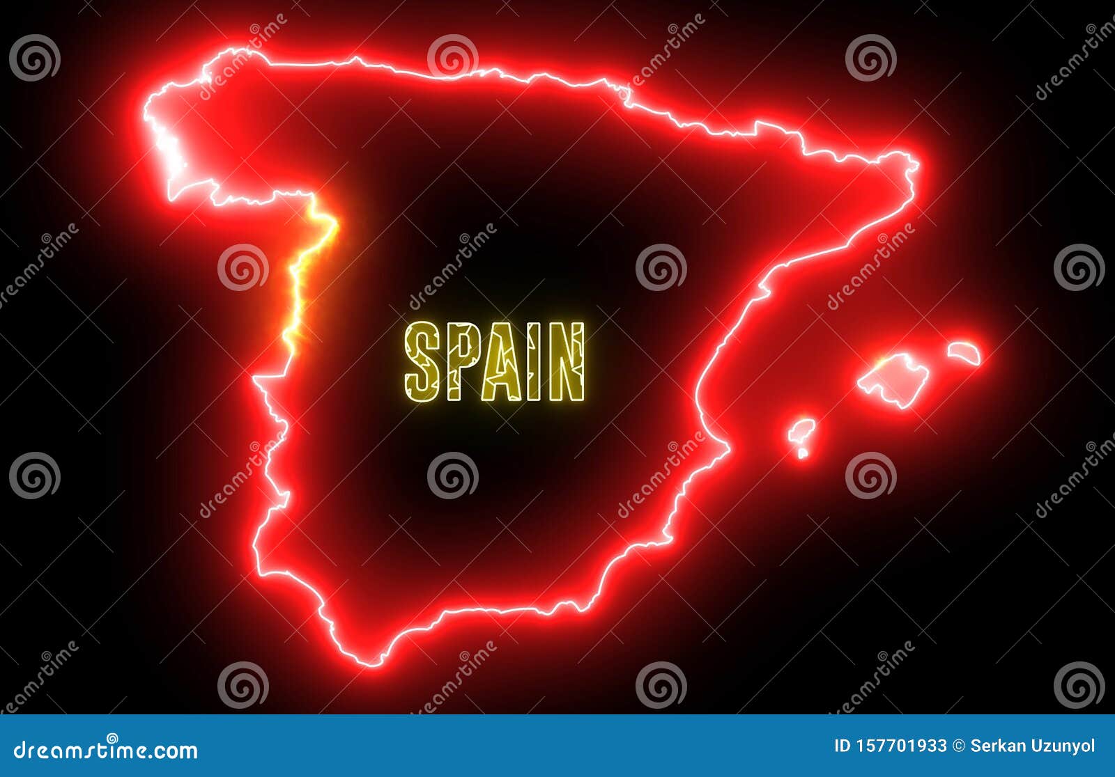 Creative Neon Map of Spain. Glowing Shiny Outline of Spanish Country ...