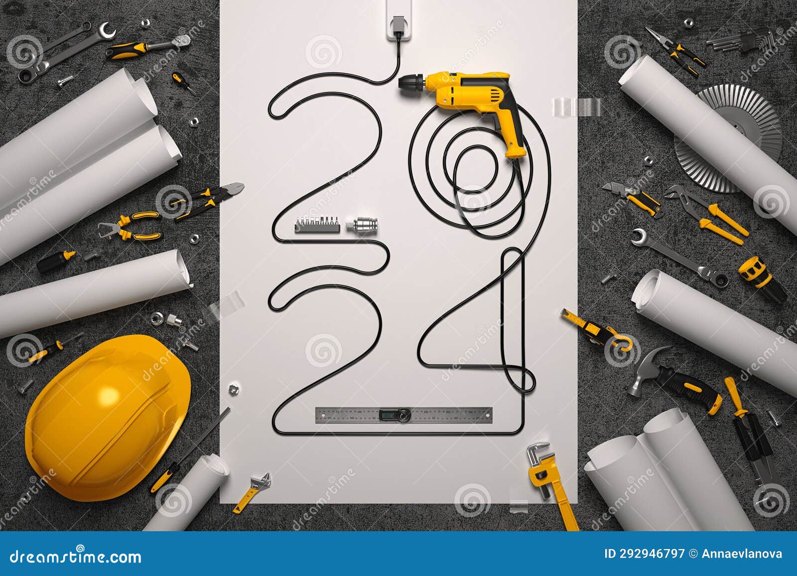 Creative 2024 New Year Design Template on Engineering, Construction ...