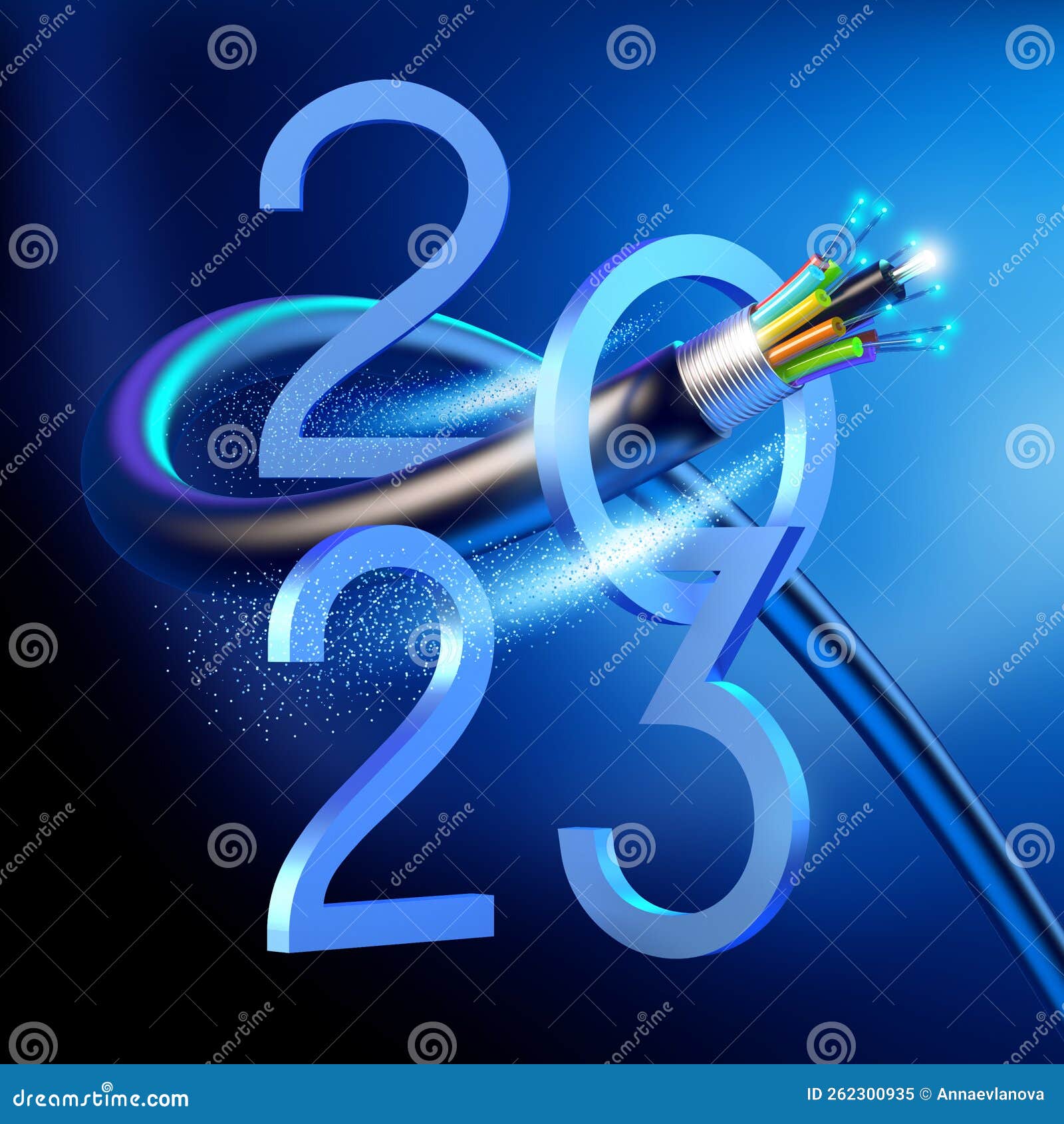 Creative 2023 New Year Design Template with a Fiber Optic Cable. Stock ...