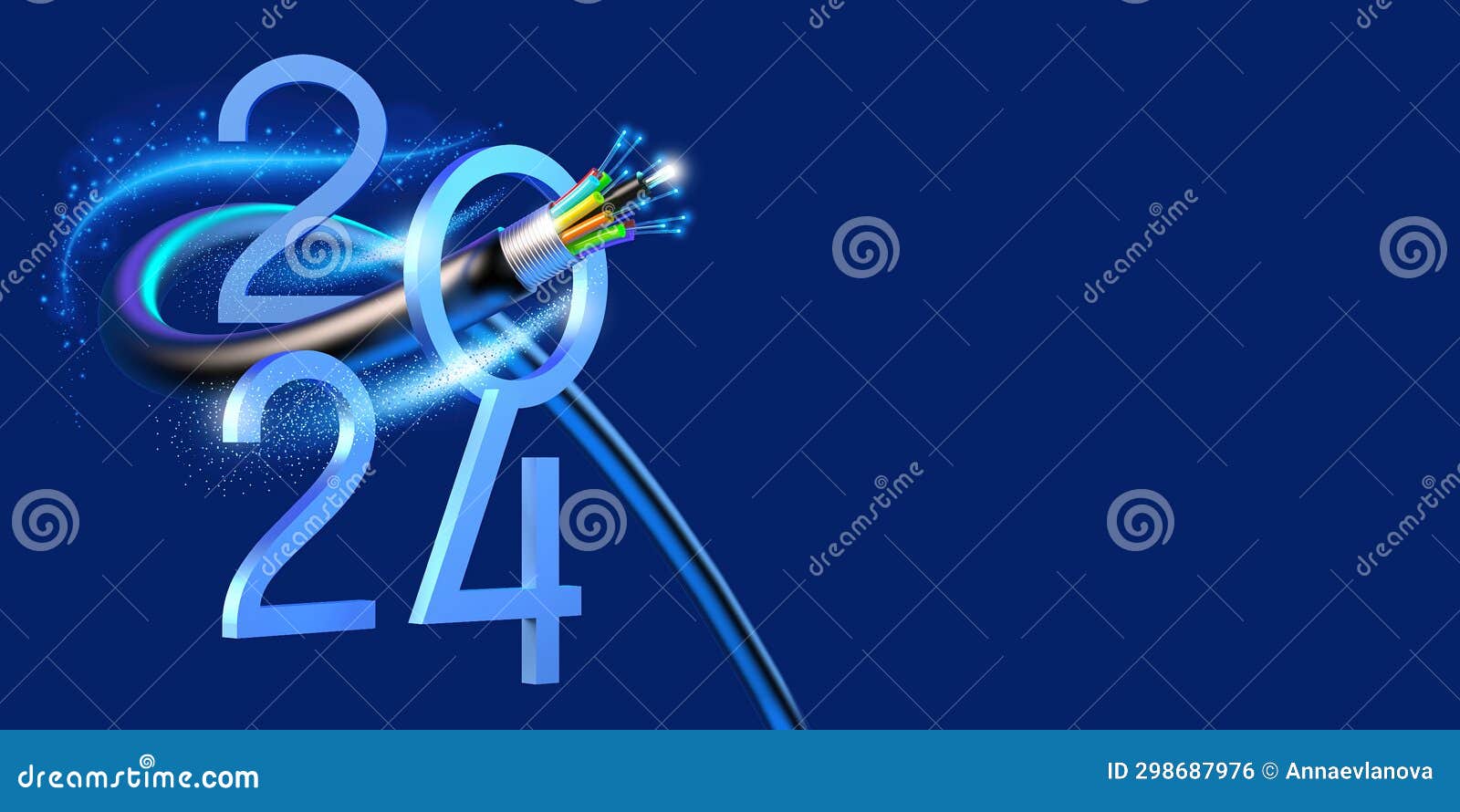 Creative 2024 New Year Design Template with a Fiber Optic Cable. Stock ...
