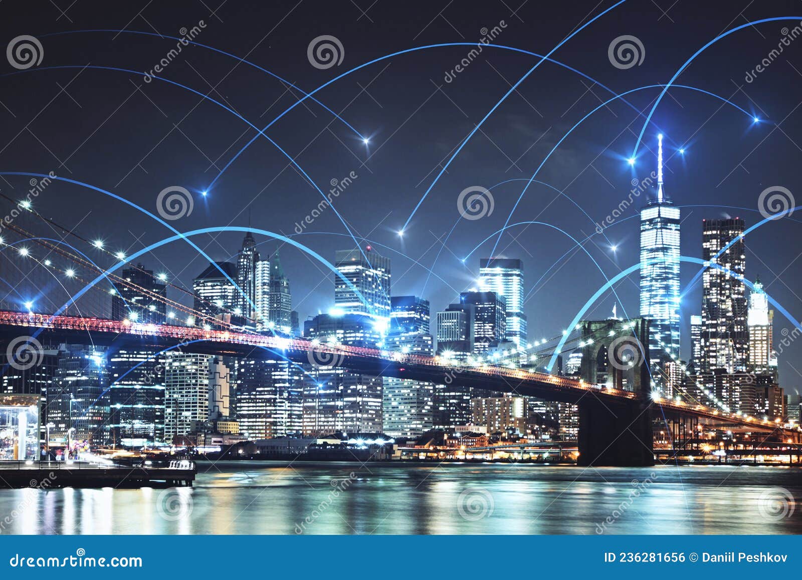 Creative Night City Wallpaper with Digital Connections. Internet and ...