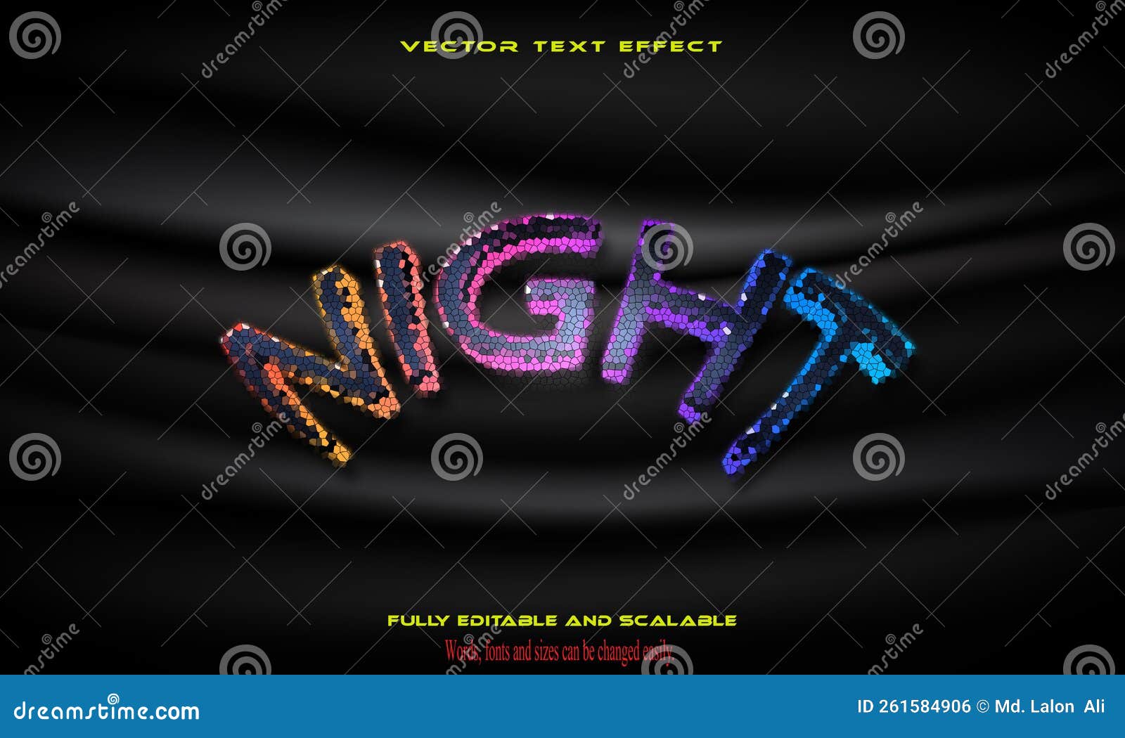 Night text effect design stock vector. Illustration of label - 261584906