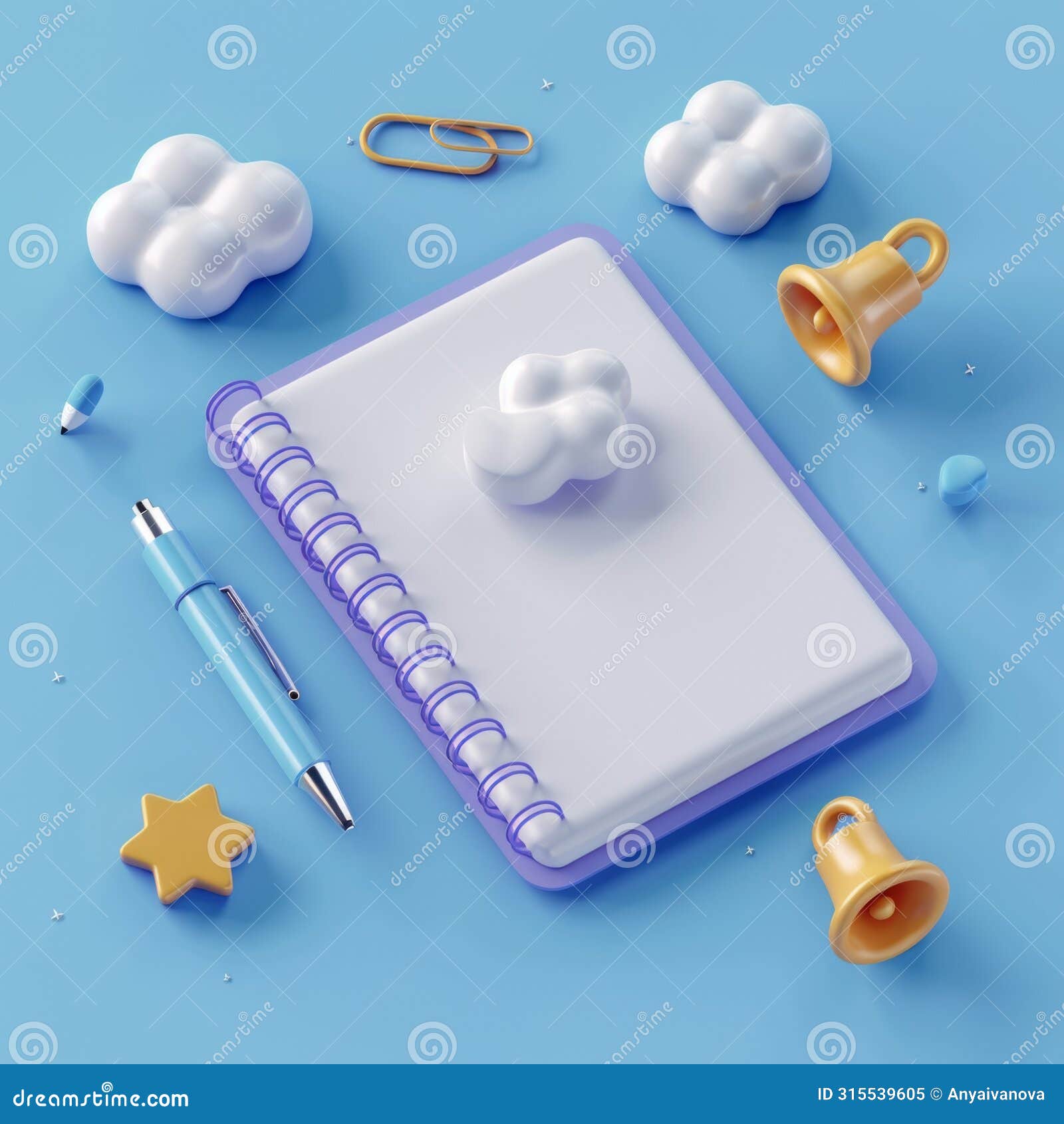Creative Notebook Concept with Floating Elements on Blue Background ...