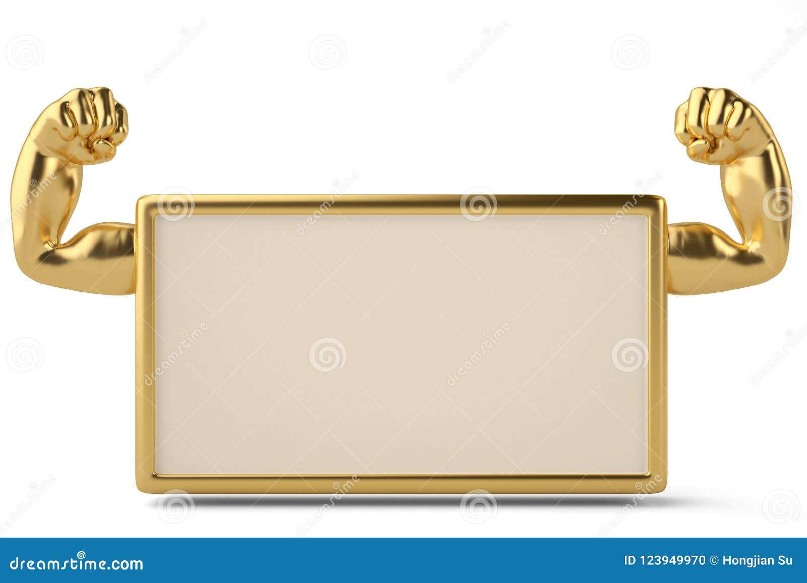 Creative Notice Board Muscle Hand on Gold Board 3D Illustration Stock ...