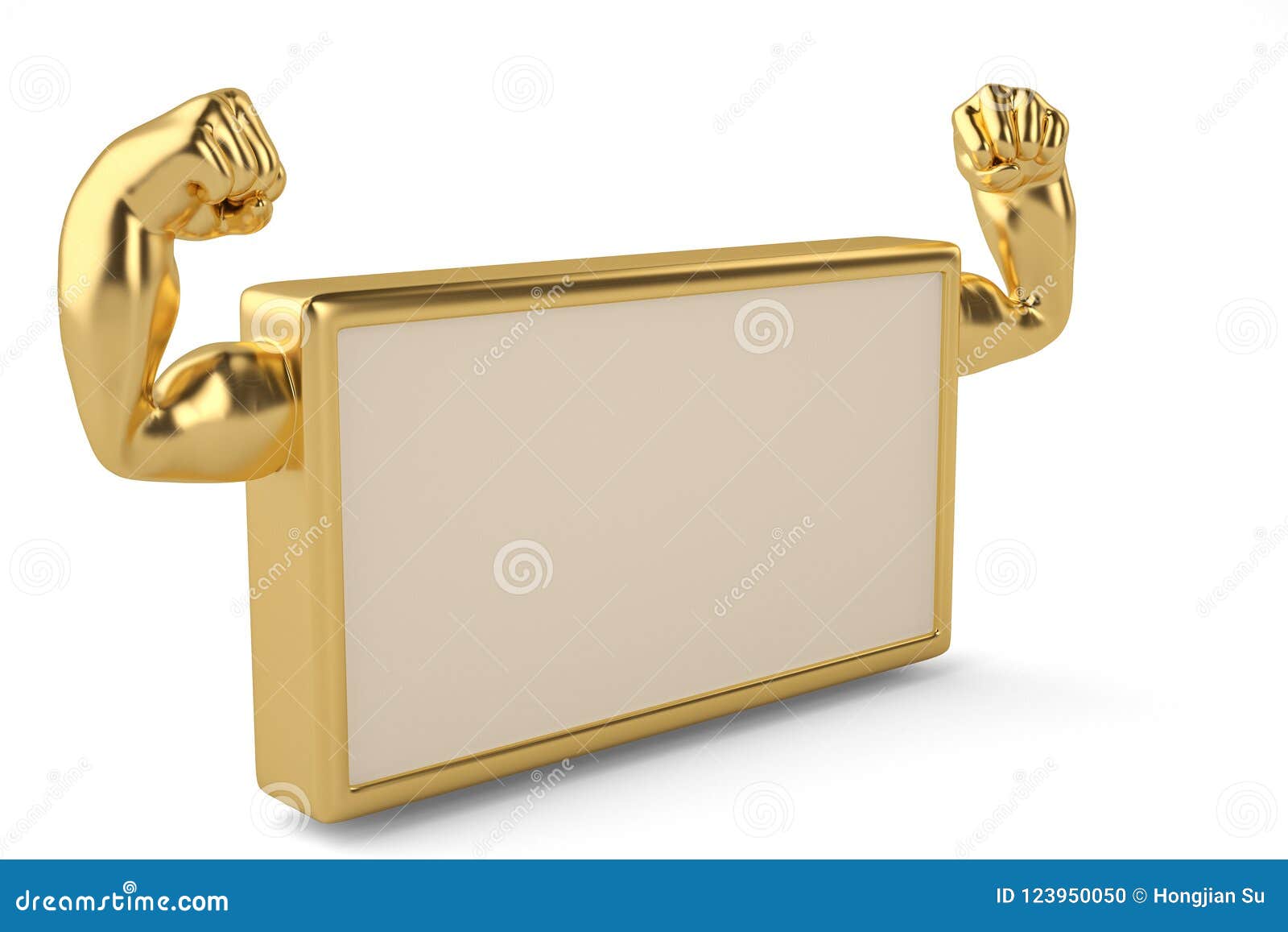 Creative Notice Board Muscle Hand on Gold Board 3D Illustration Stock ...