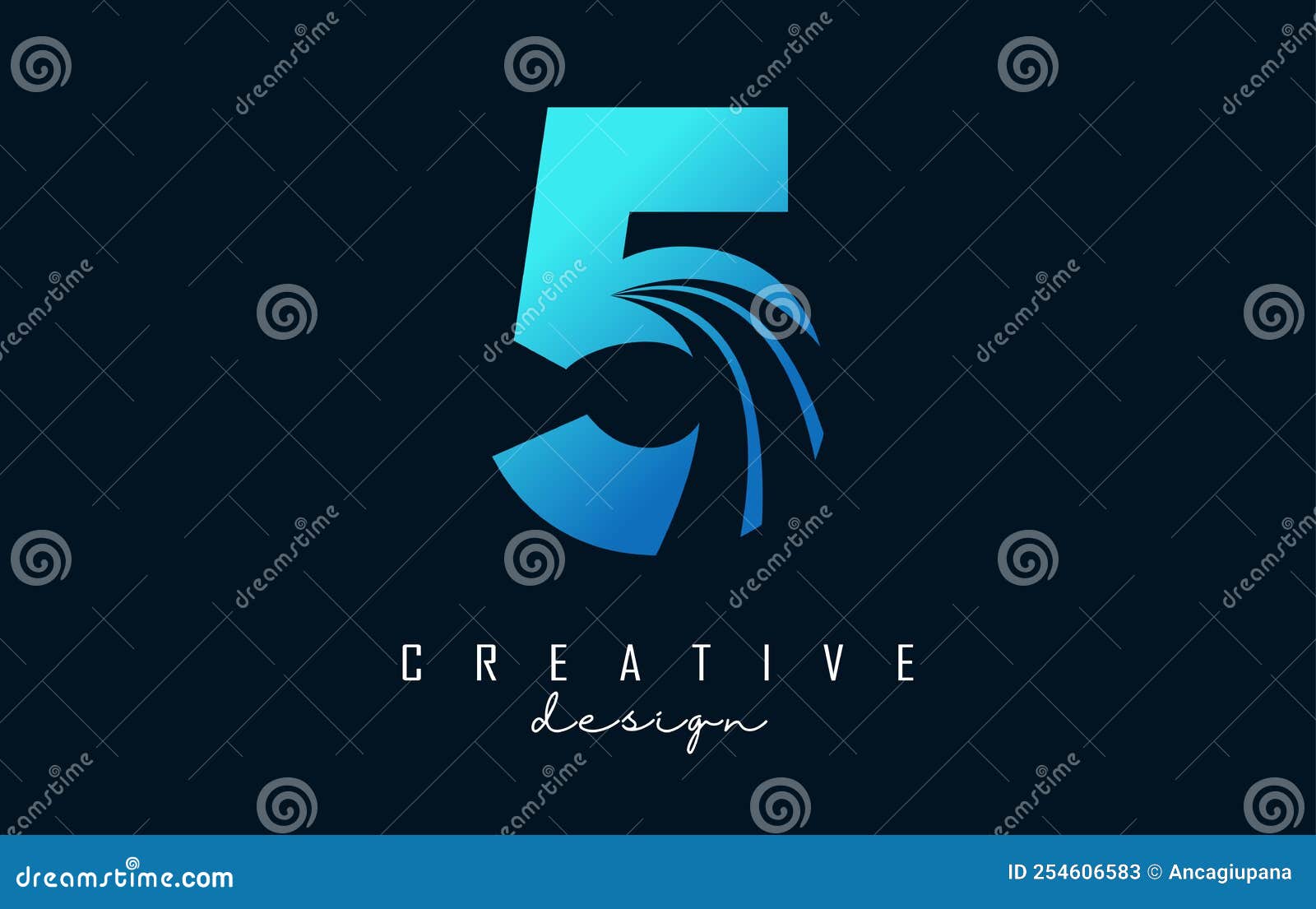 Creative Number 5 Logo with Leading Lines and Road Concept Design ...
